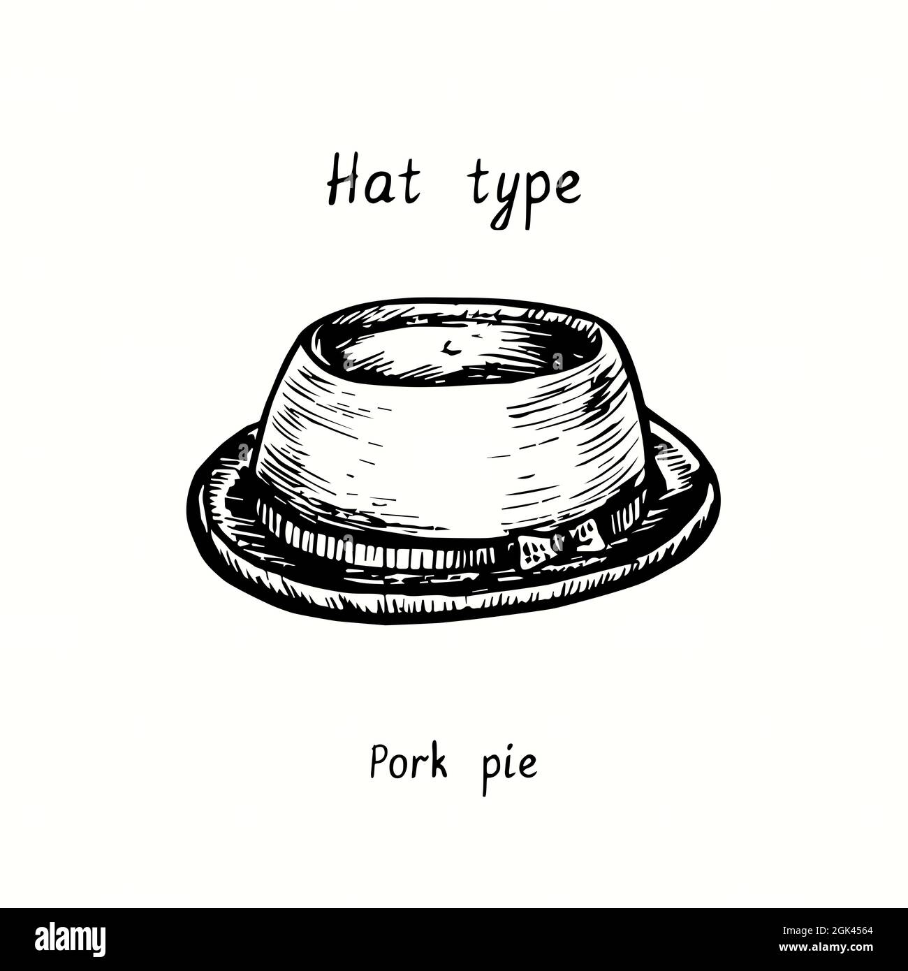Hat type, pork pie. Ink black and white drawing outline illustration ...