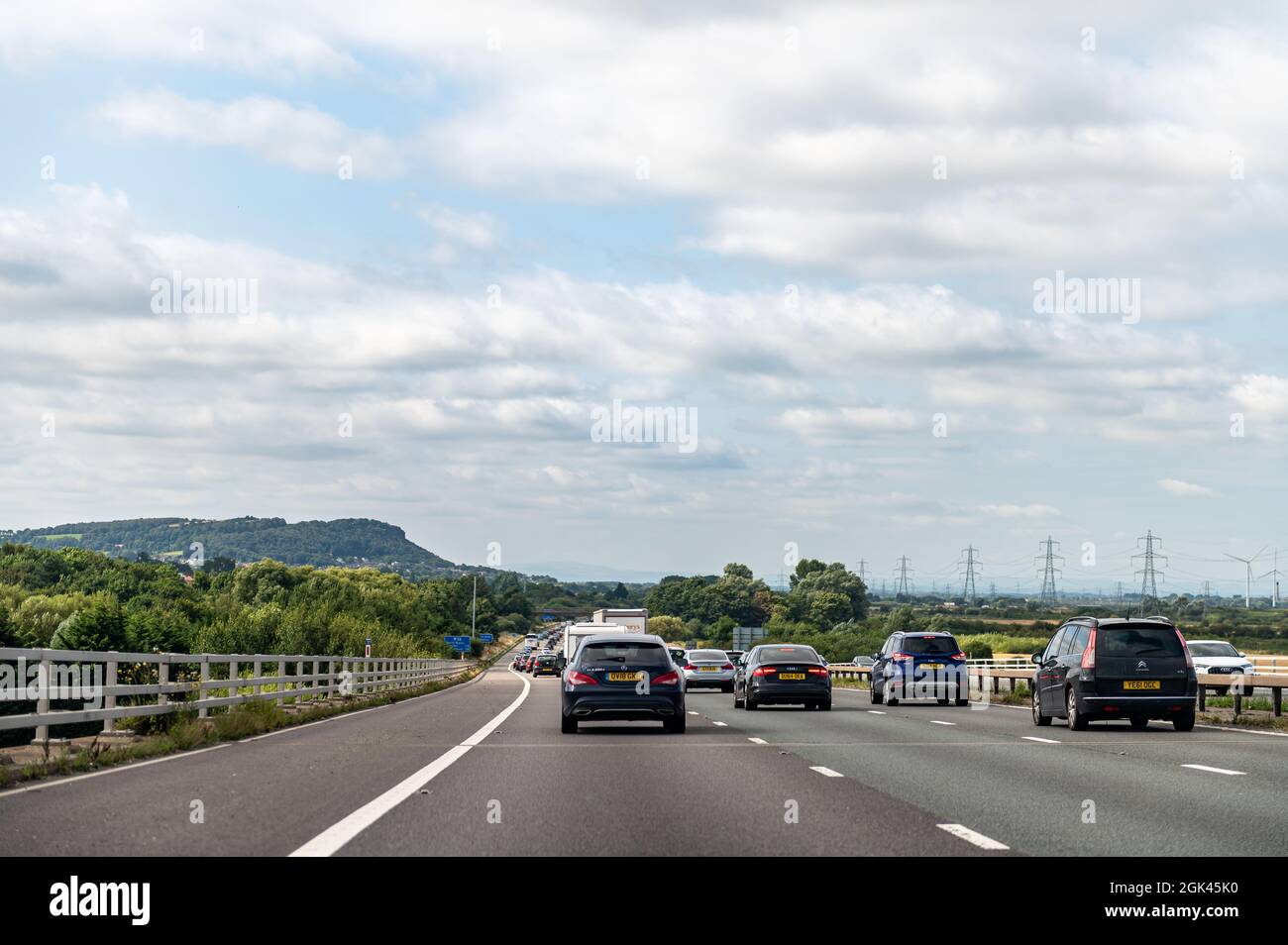 Slow moving traffic jam in UK Stock Photo - Alamy