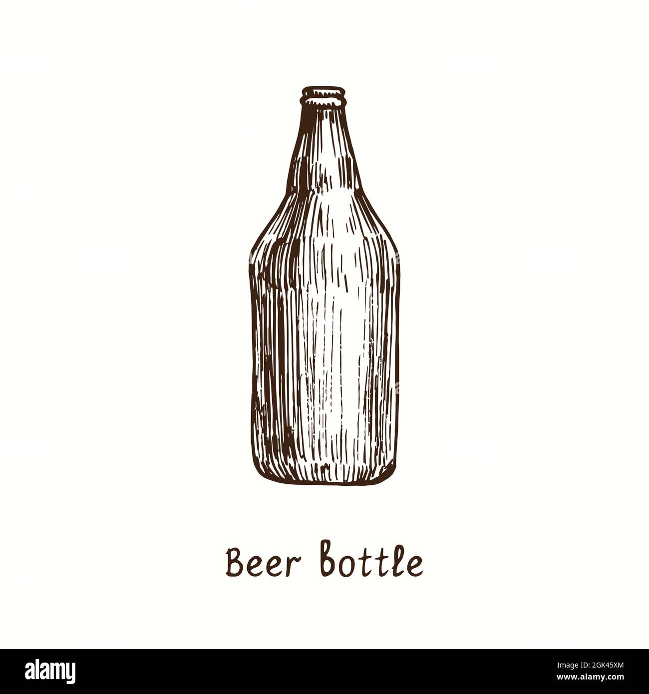 Beer bottle retro vintage style. Ink black and white doodle drawing in ...