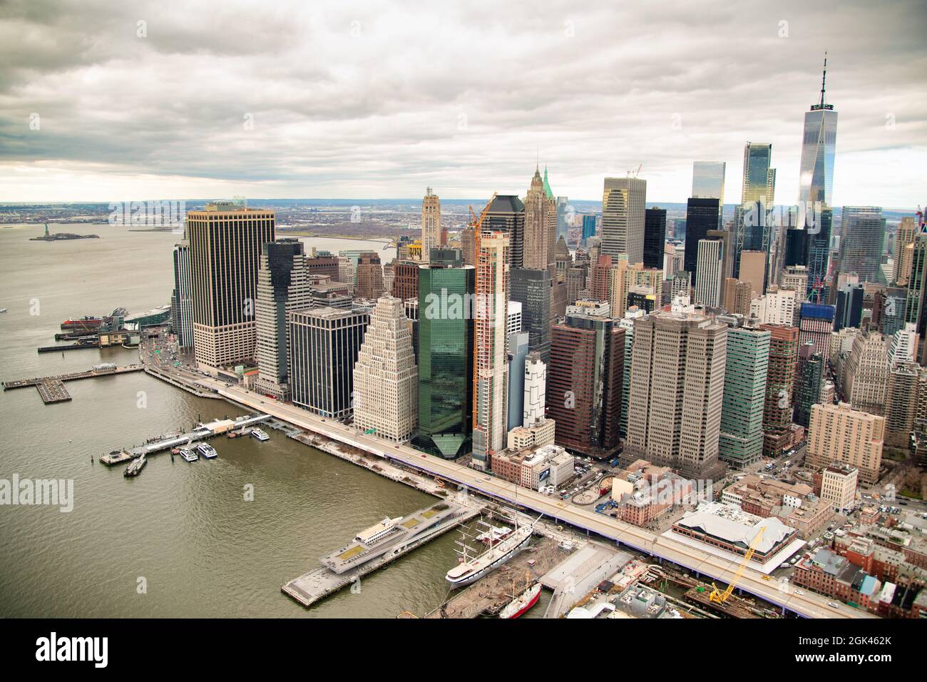 Manhattan aerial view from helicopter, New York City. Downtown from a ...