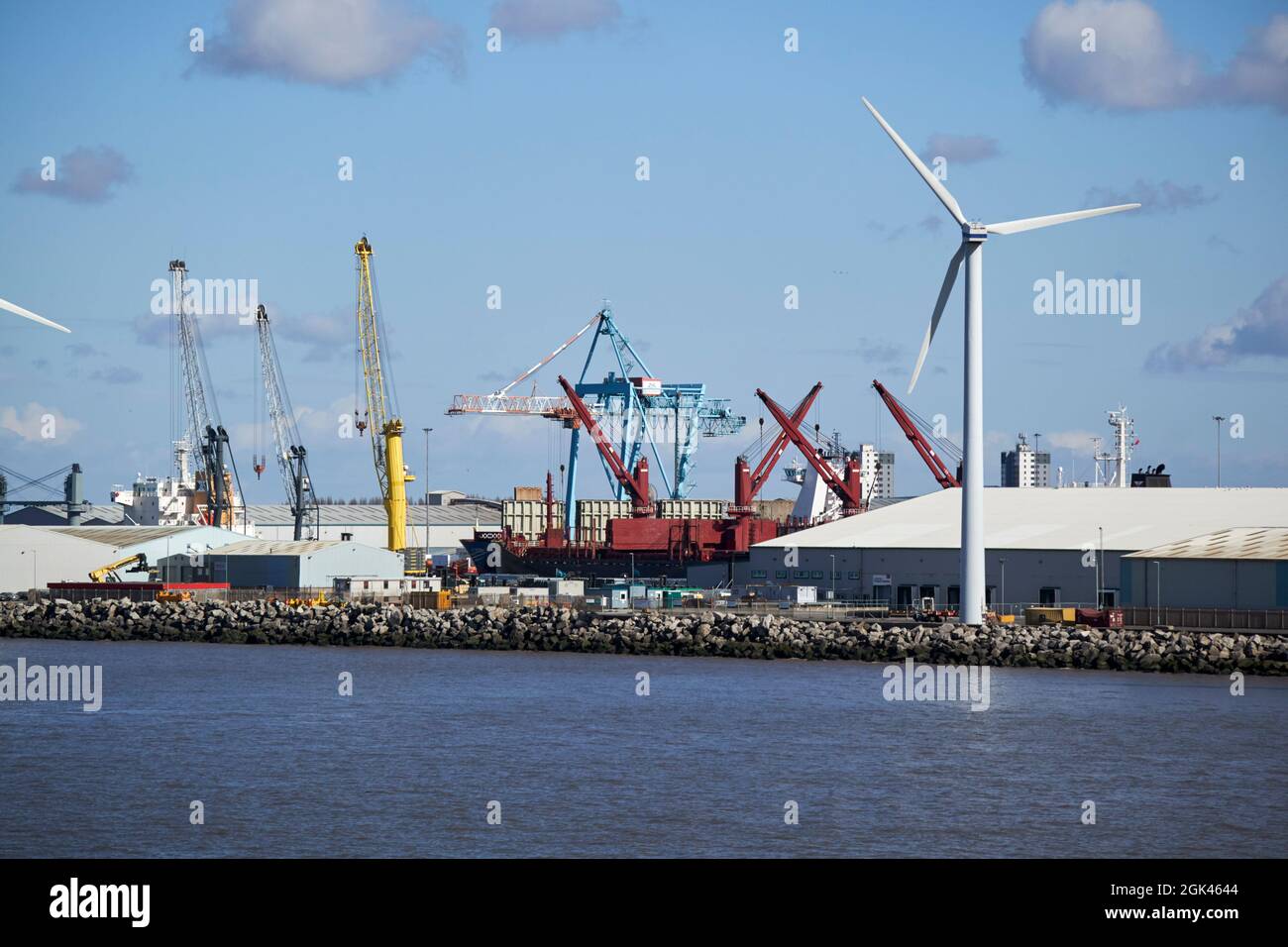wind turbine at seaforth wind farm with seaforth dock and freeport in ...
