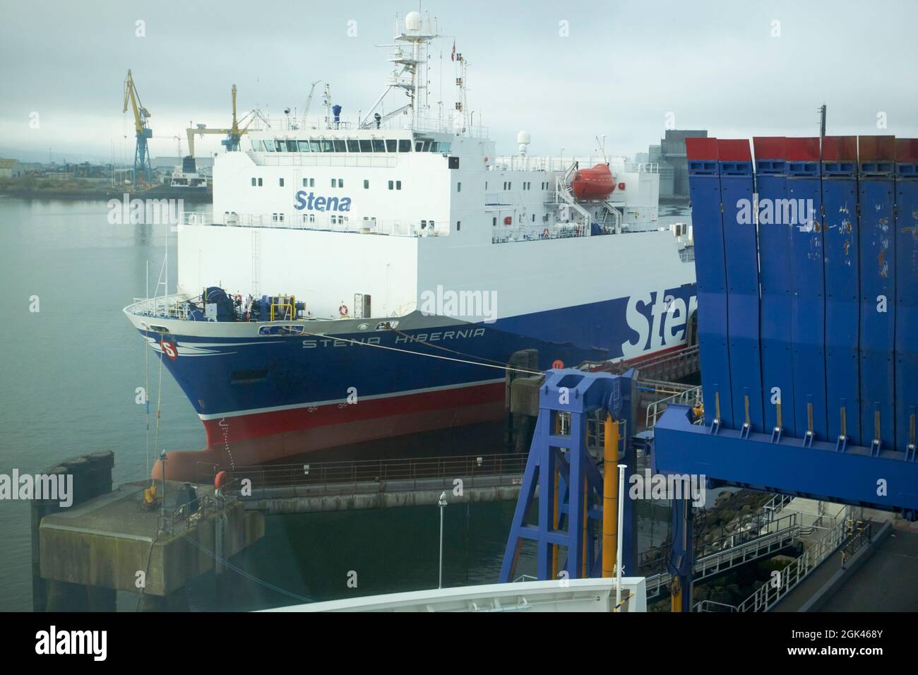 looking through window on ferry departing belfast harbour stena line ...
