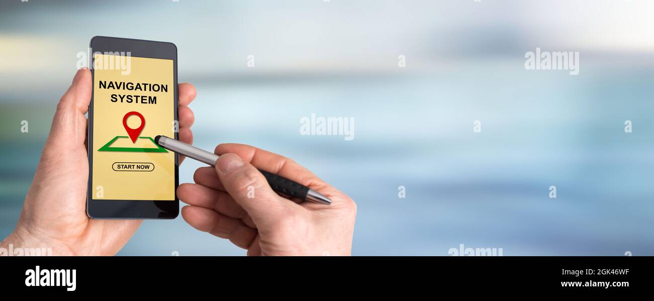 Smartphone screen displaying a navigation system concept Stock Photo ...