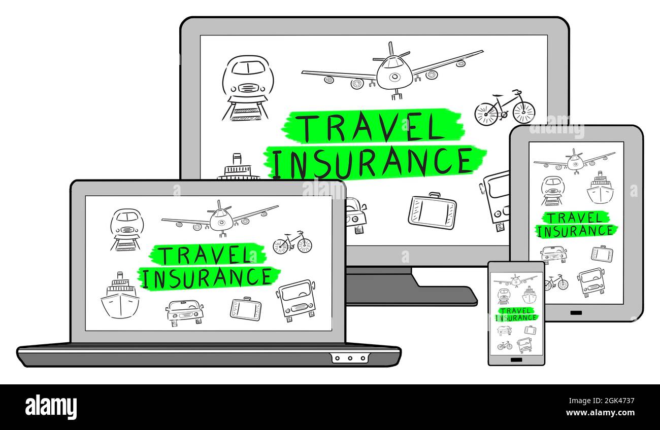 Travel insurance concept on different devices, isolated on white Stock ...