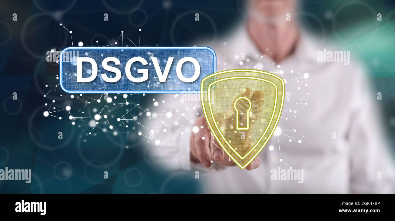 Man touching a gdpr concept (german text dsgvo) on a touch screen with ...