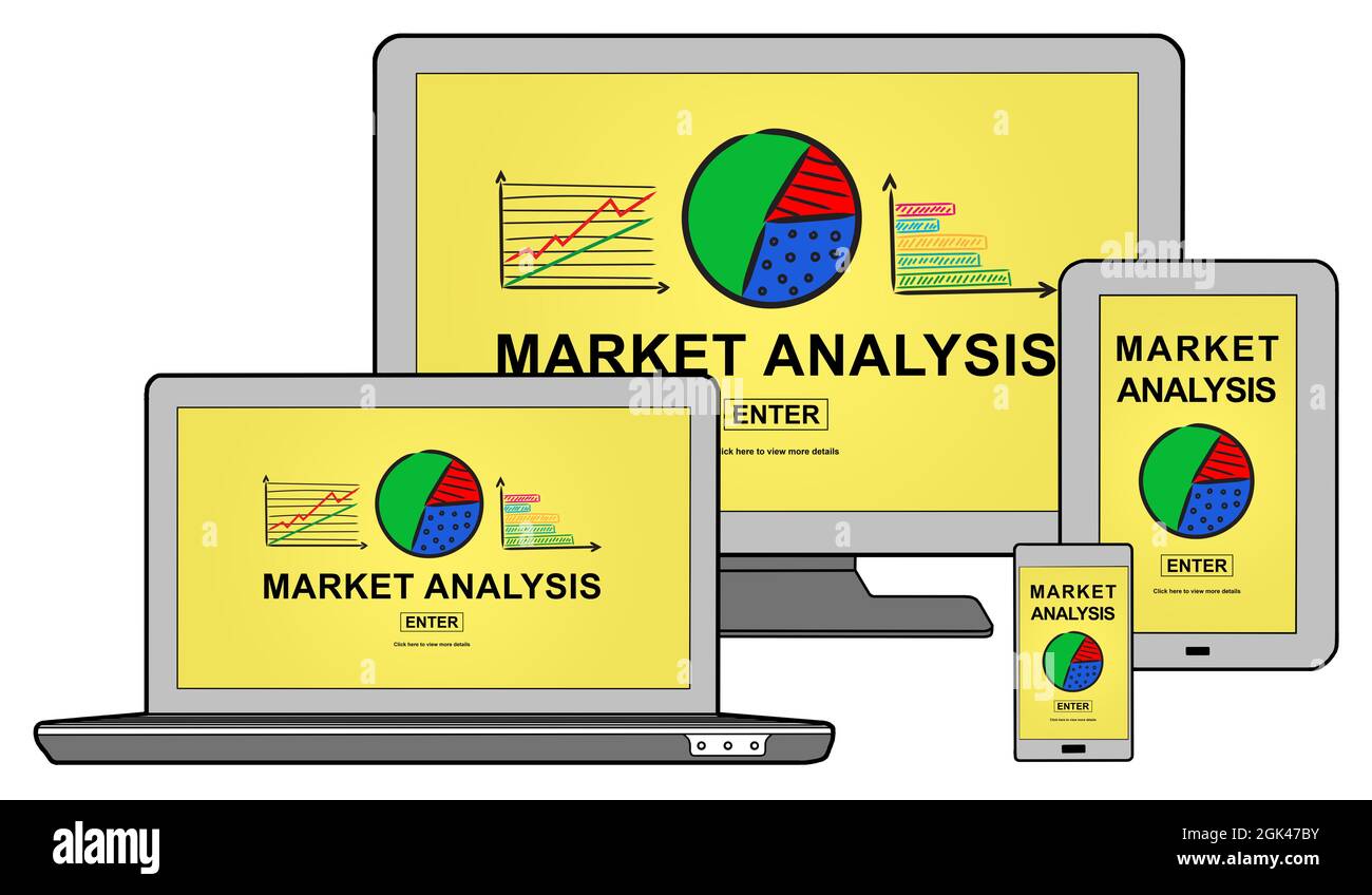 Market analysis concept shown on different information technology ...
