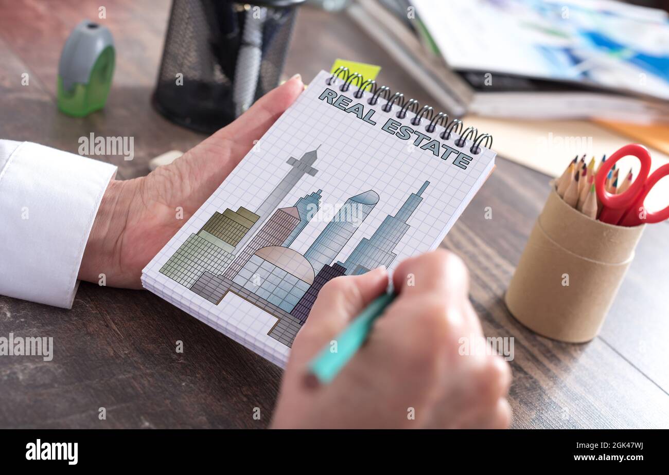 Real estate concept drawn on a notepad Stock Photo - Alamy