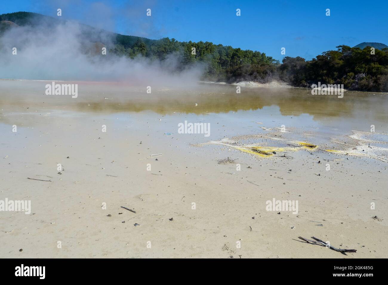 Boiling mud and sulfur springs due to volcanic activity in Wai-O-Tapu ...