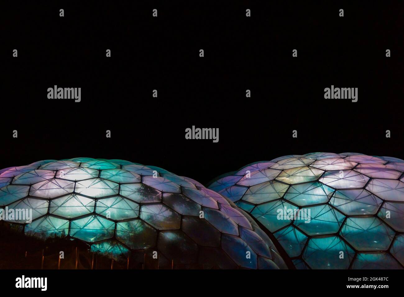 The biomes at the Eden Project illuminated at night Stock Photo - Alamy