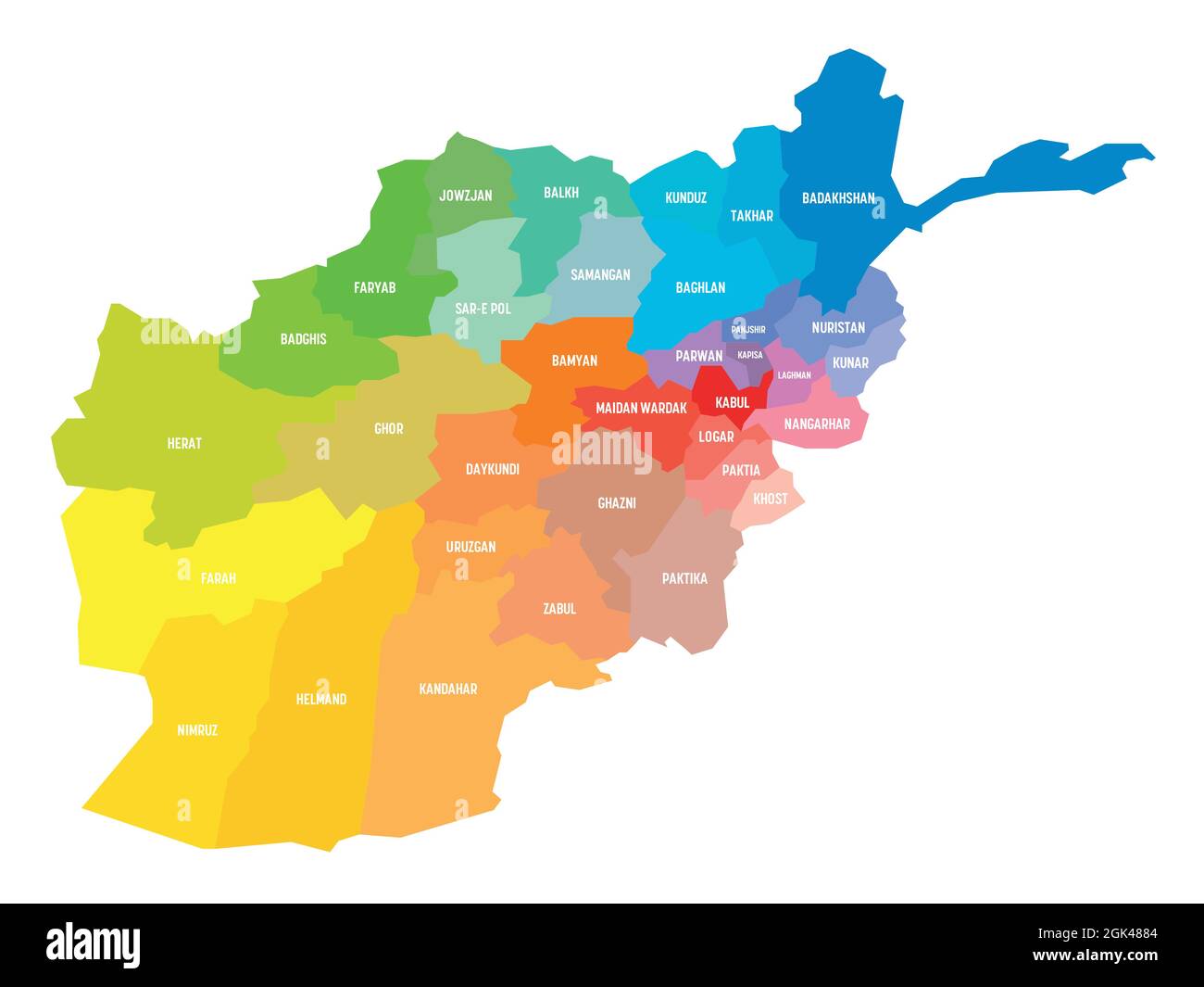 Colorful political map of Afghanistan. Administrative divisions ...