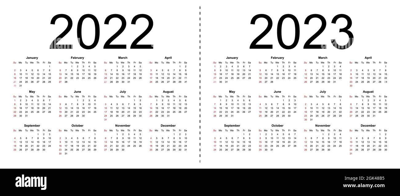 Simple editable vector calendars for year 2022 2023. Week starts from ...