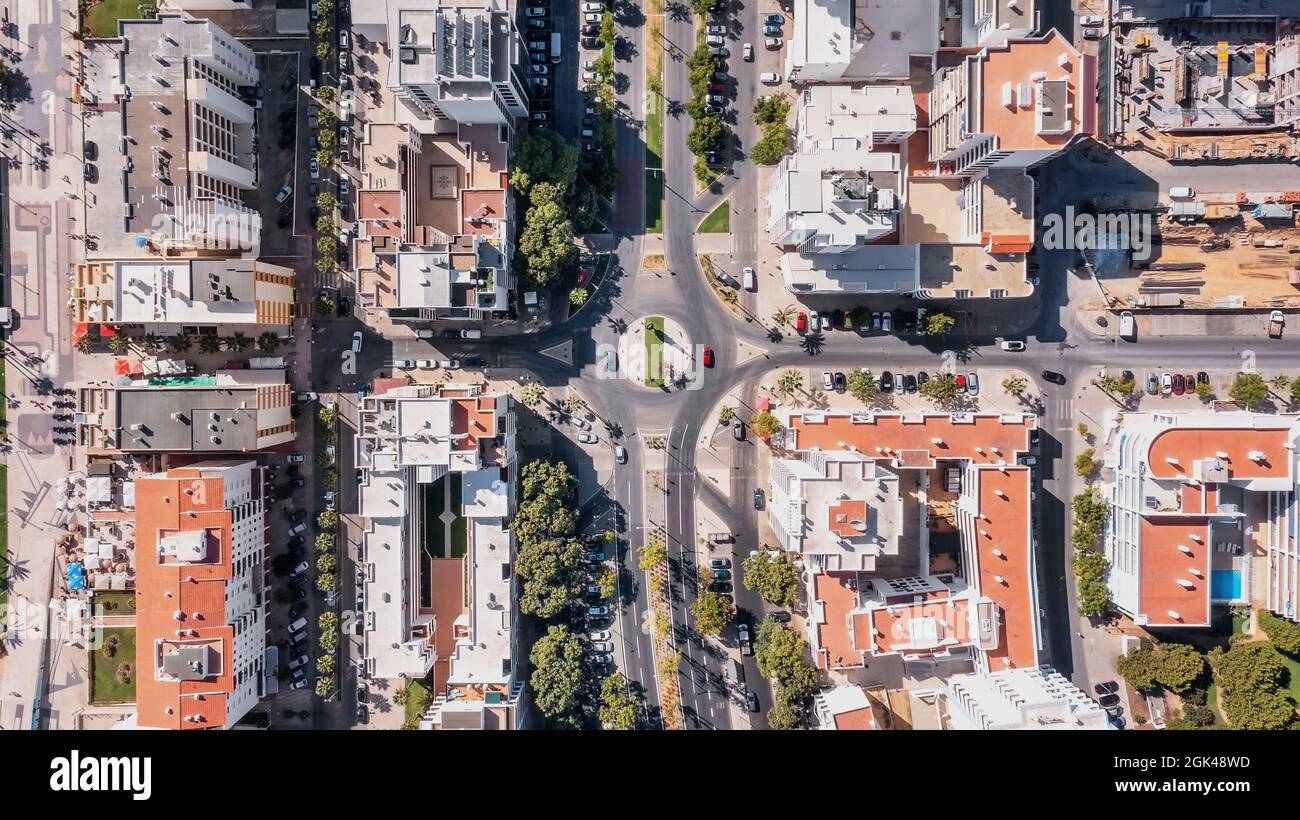 Aerial cityscape of houses and streets of Portugal cities. View from ...