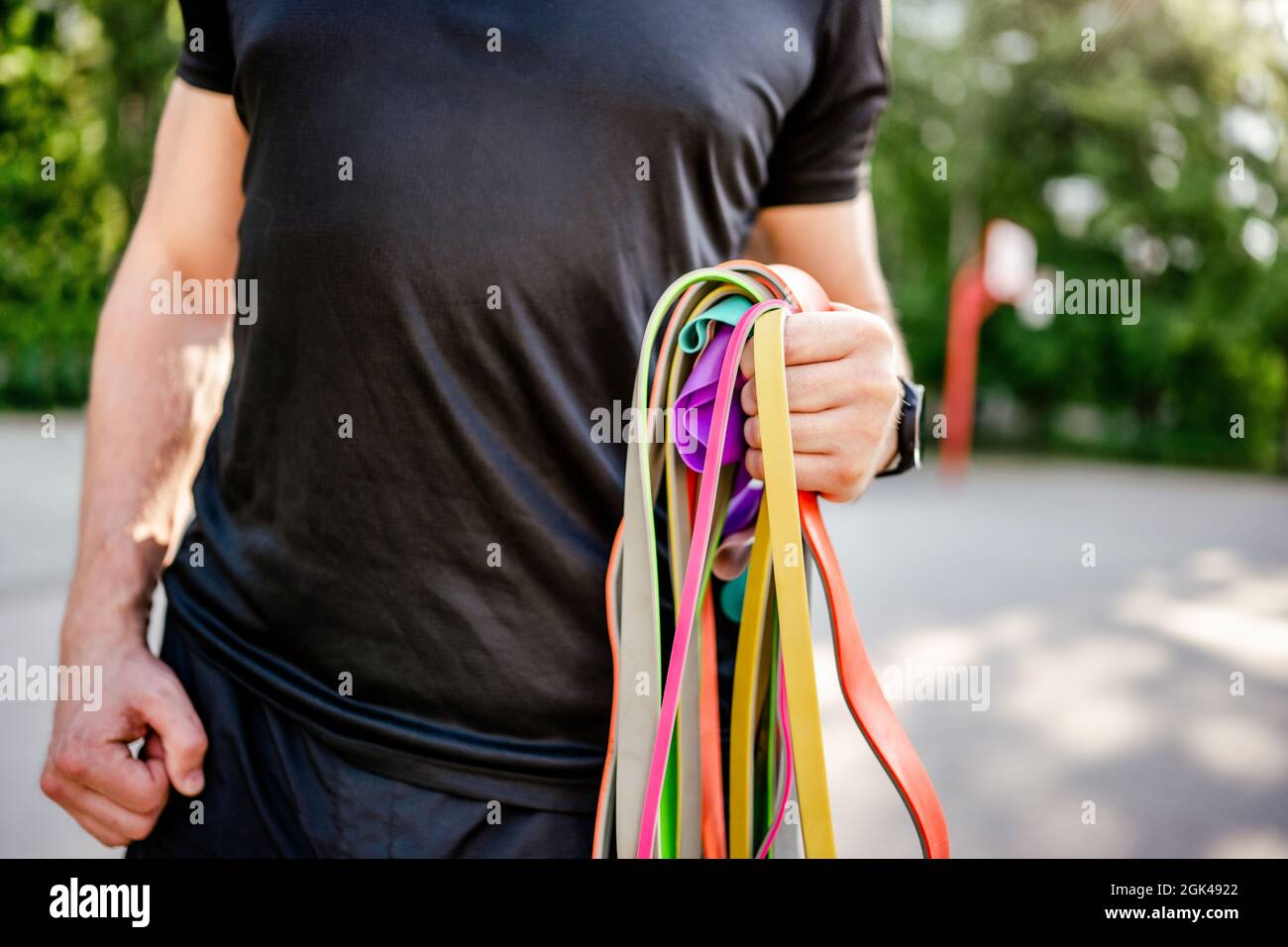 Strong man guy holding in his hand wearing fitness tracker set of ...
