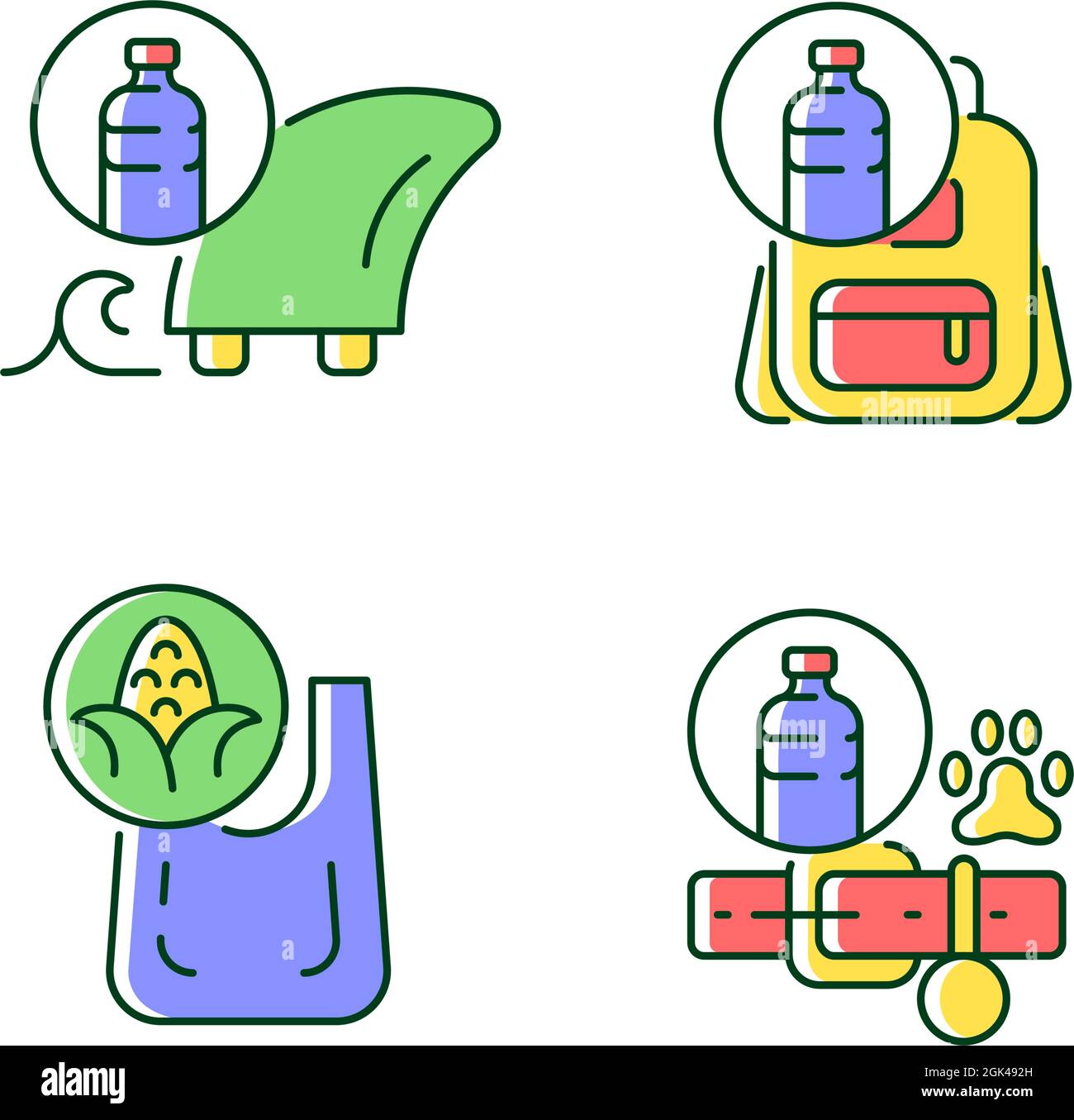 Products from recycled plastics RGB color icons set Stock Vector Image ...