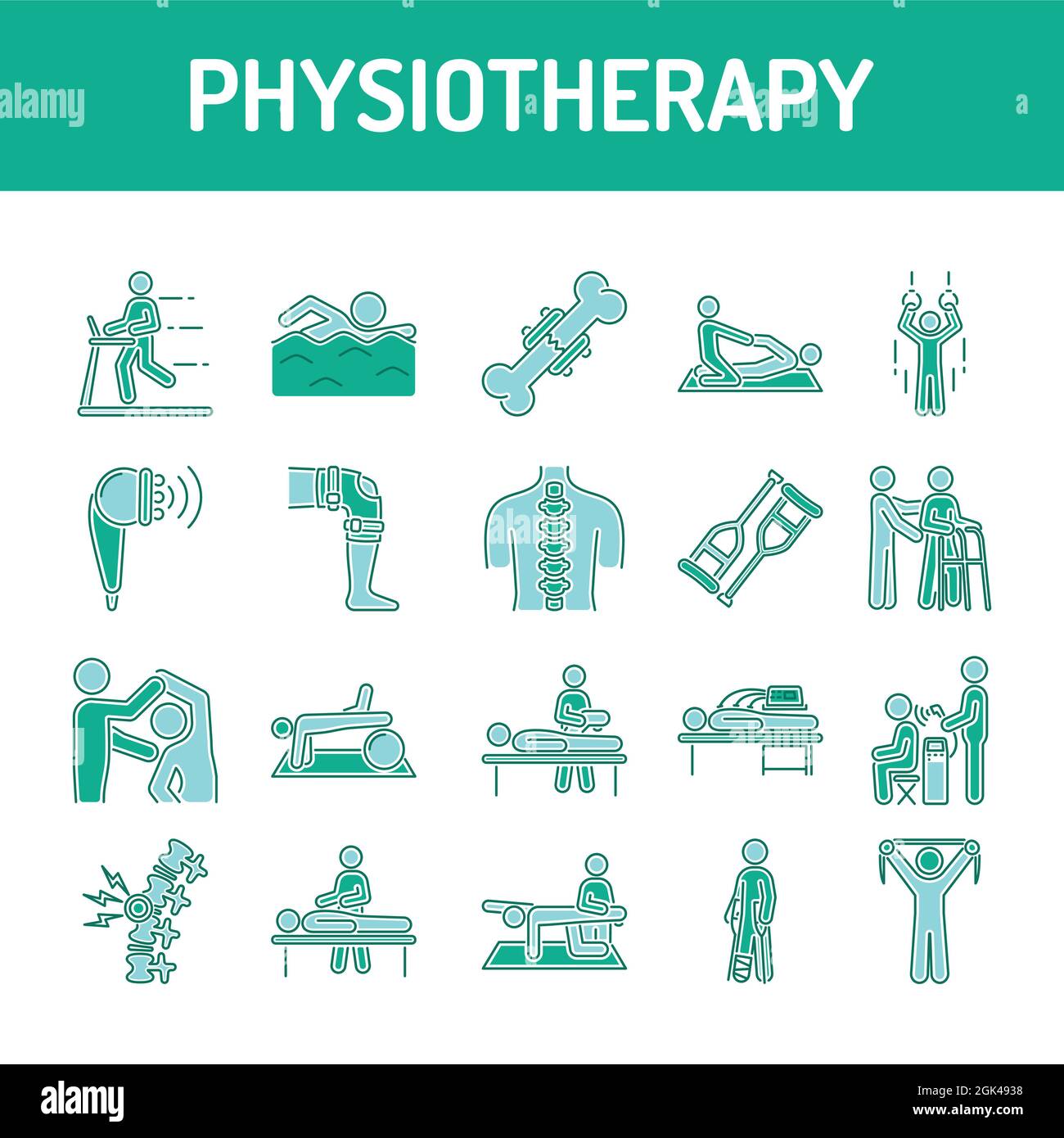 Physiotherapy line color icons set. Rehabilitation, therapy concept ...