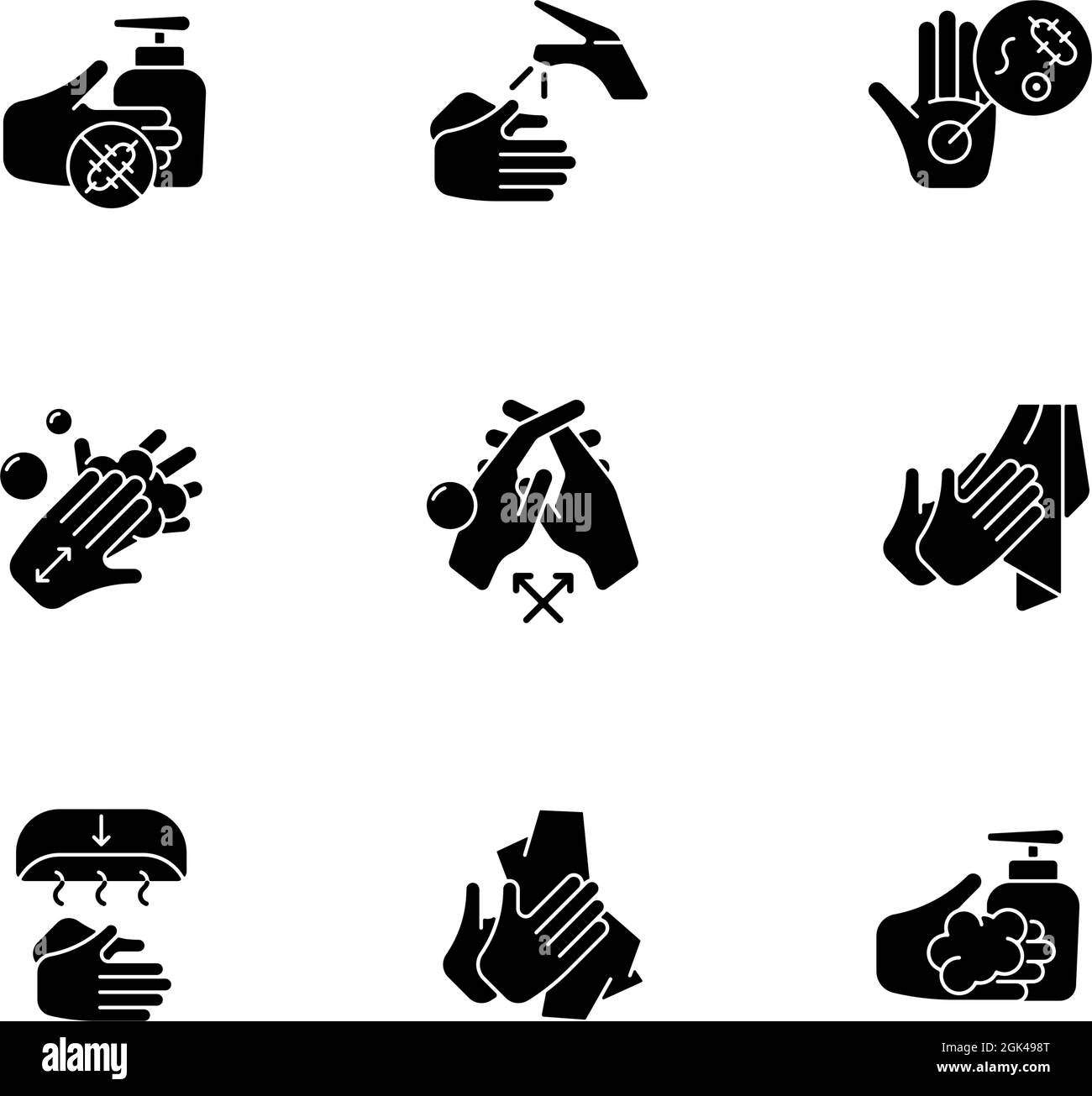 Hand washing steps black glyph icons set on white space Stock Vector ...