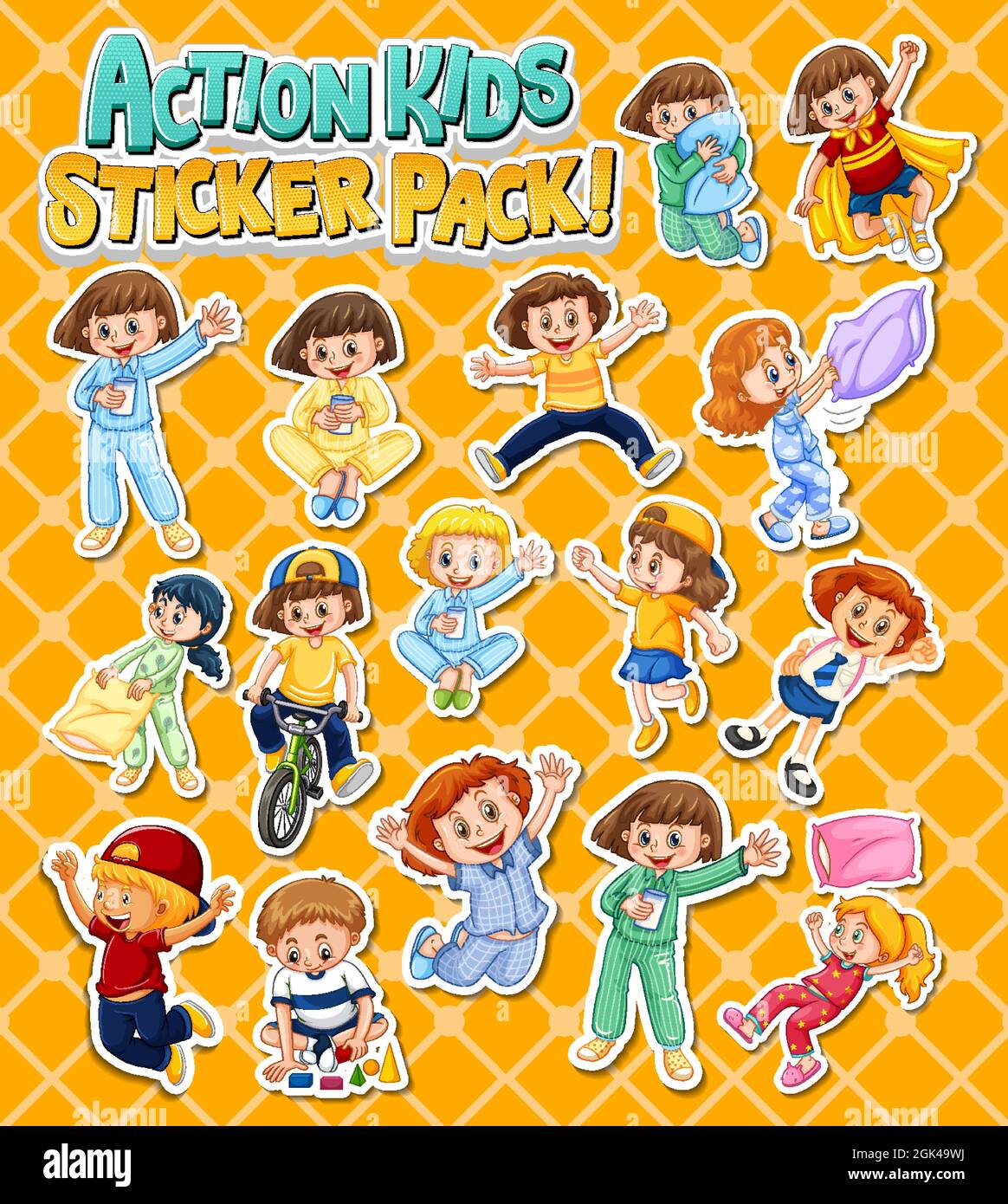 Set of stickers design with kids doing different activities ...