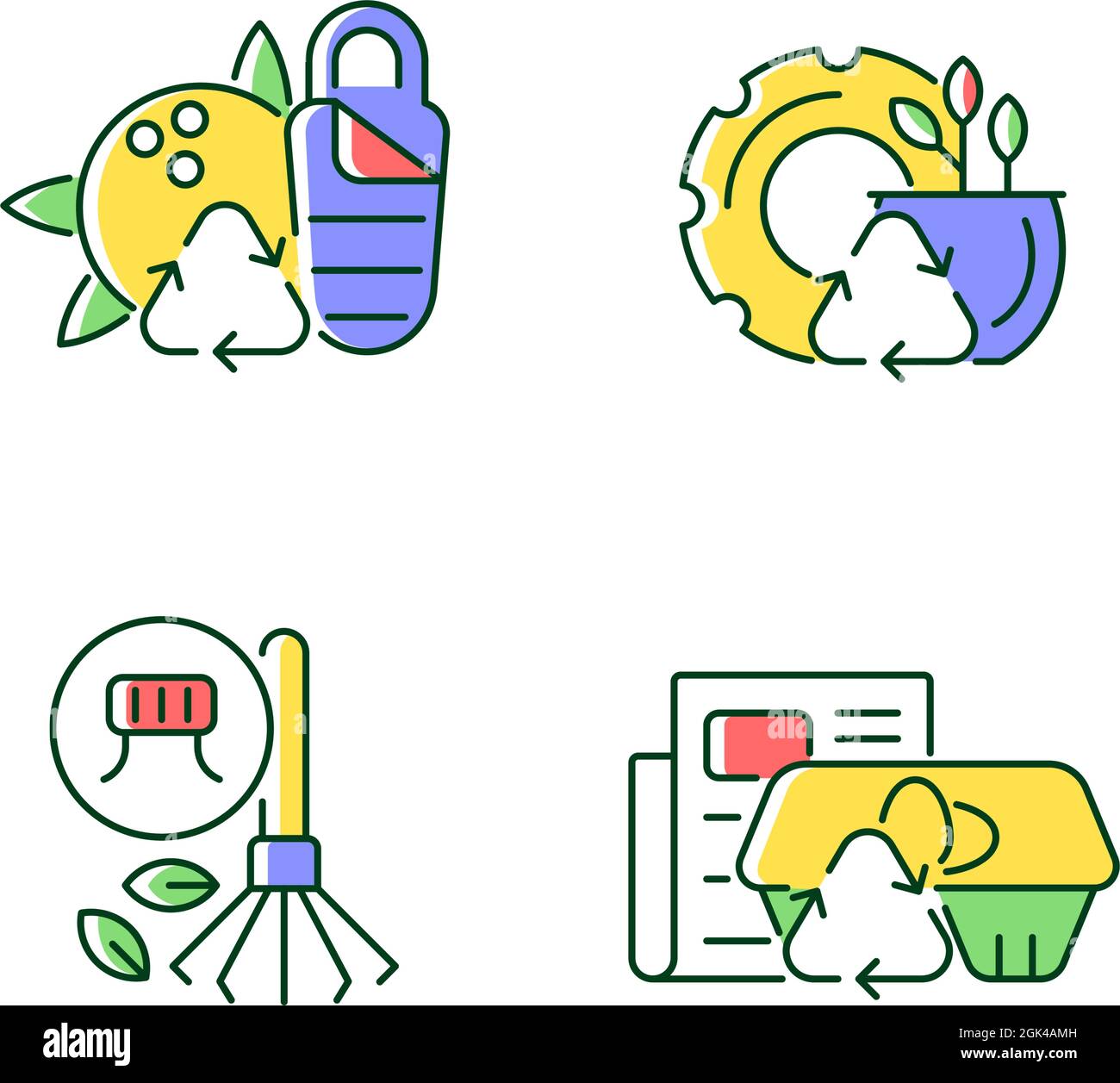 Processing recycled material RGB color icons set Stock Vector Image ...