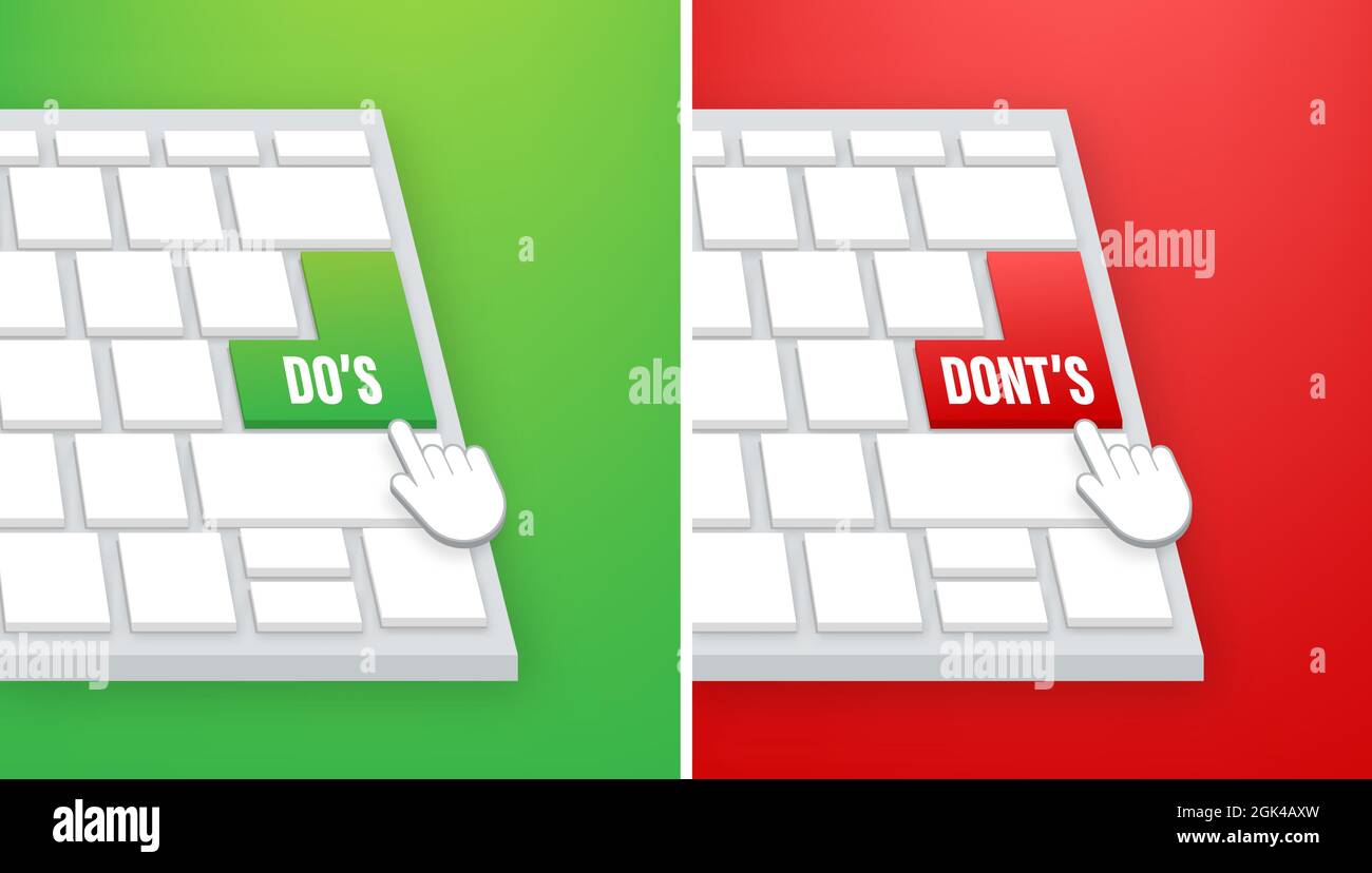 Do s and Don ts button on keaboard. Flat simple thumb up symbol minimal ...