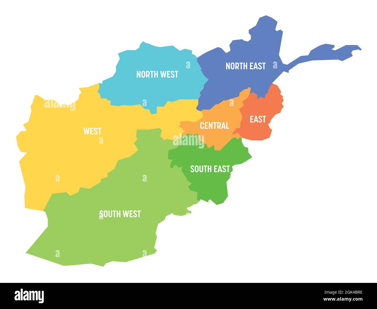 Political map of Afghanistan divided into 7 regions. Simple flat vector ...