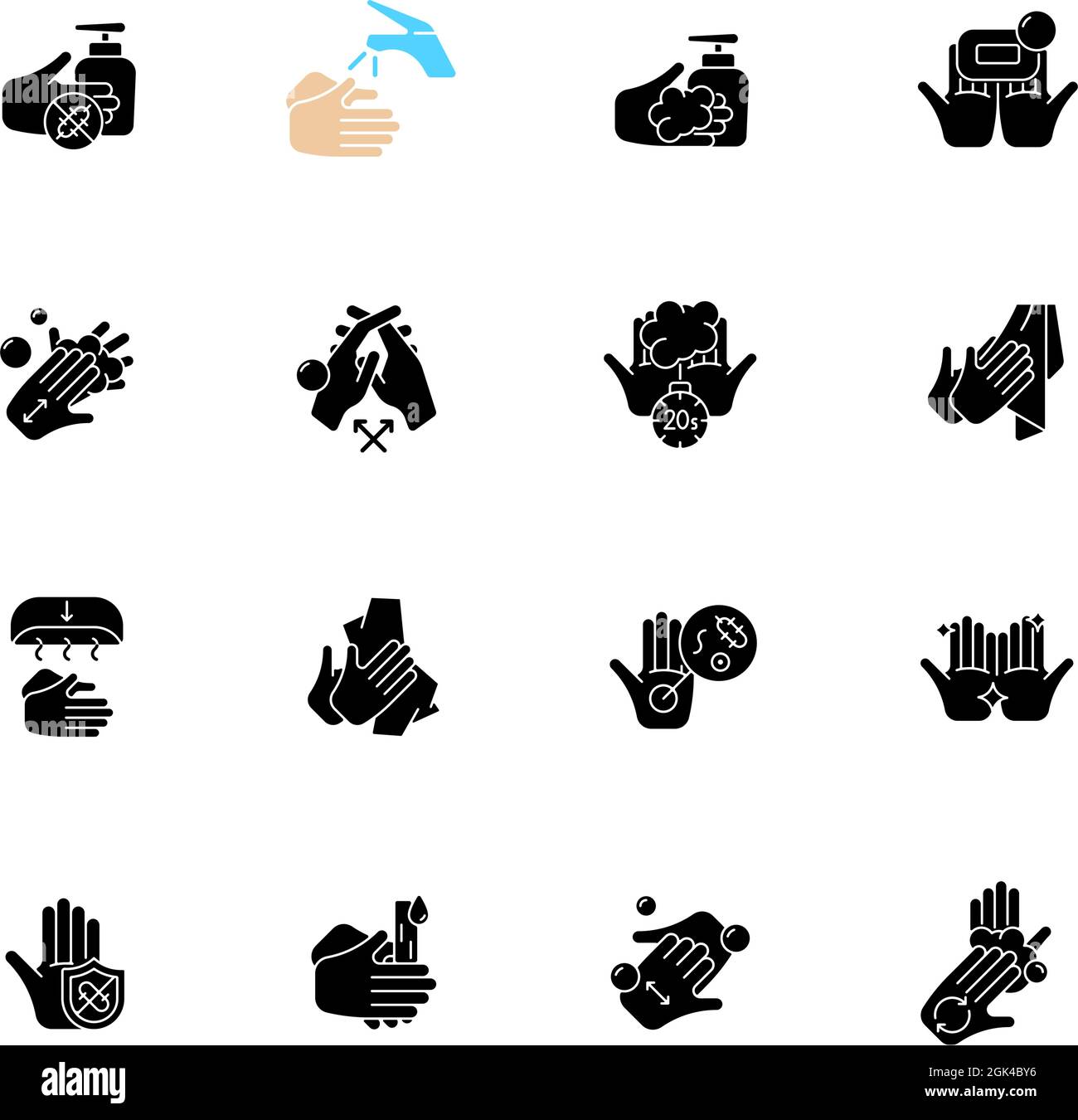 Keeping hands clean black glyph icons set on white space Stock Vector ...