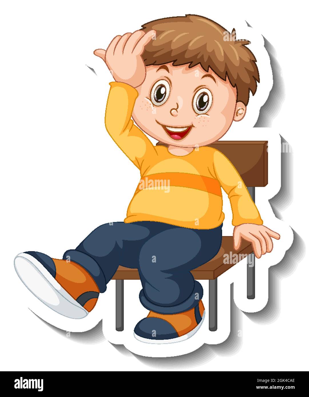 Sticker template with a boy cartoon character isolated illustration ...
