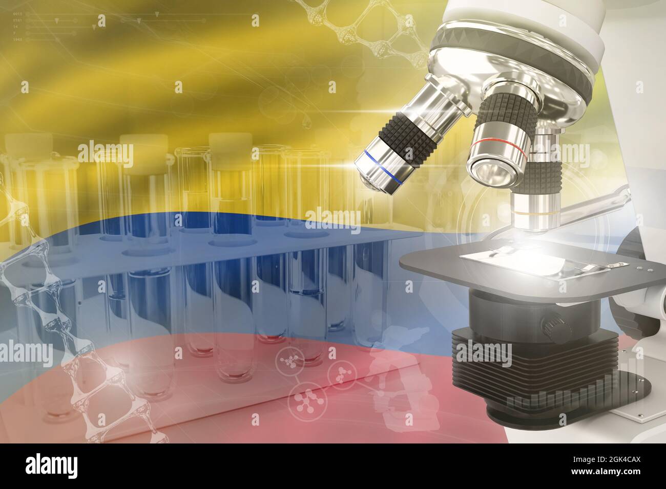Colombia science development digital background - microscope on flag ...