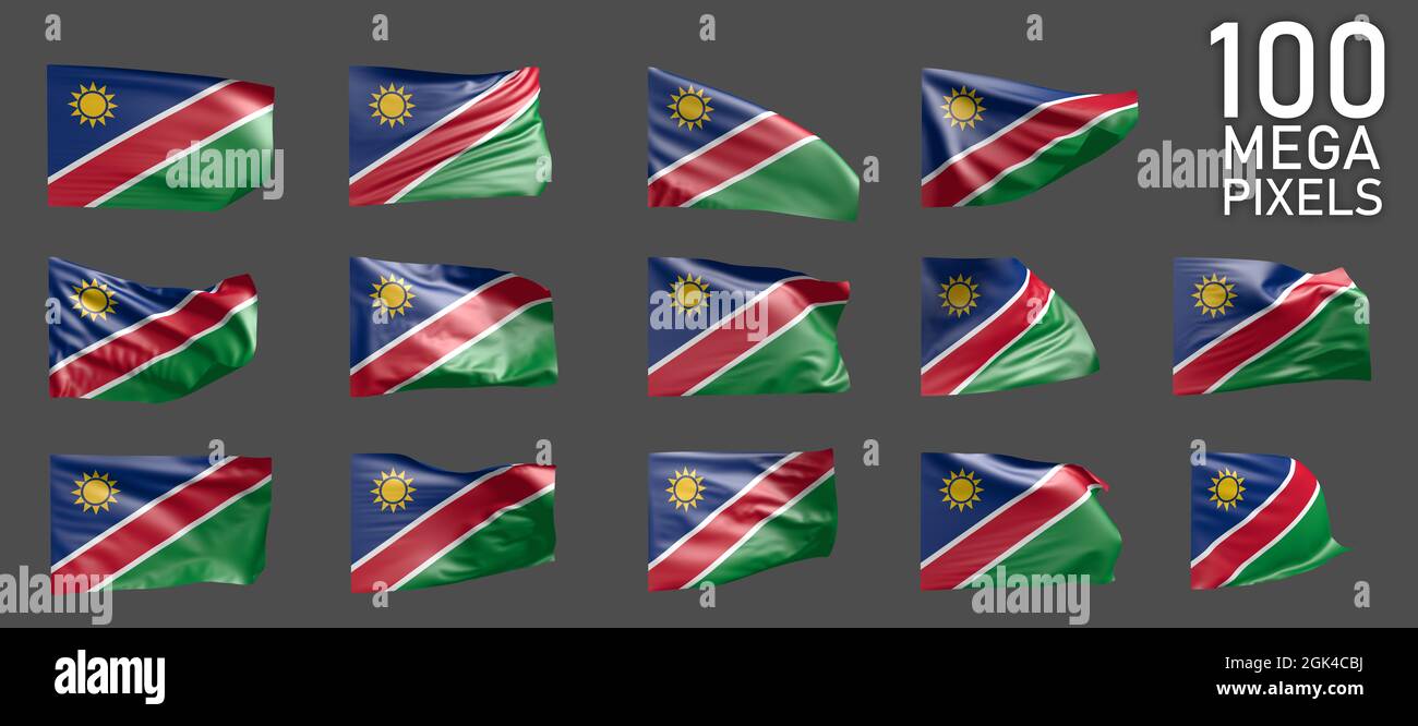 a lot of different pictures of Namibia flag isolated on grey background ...