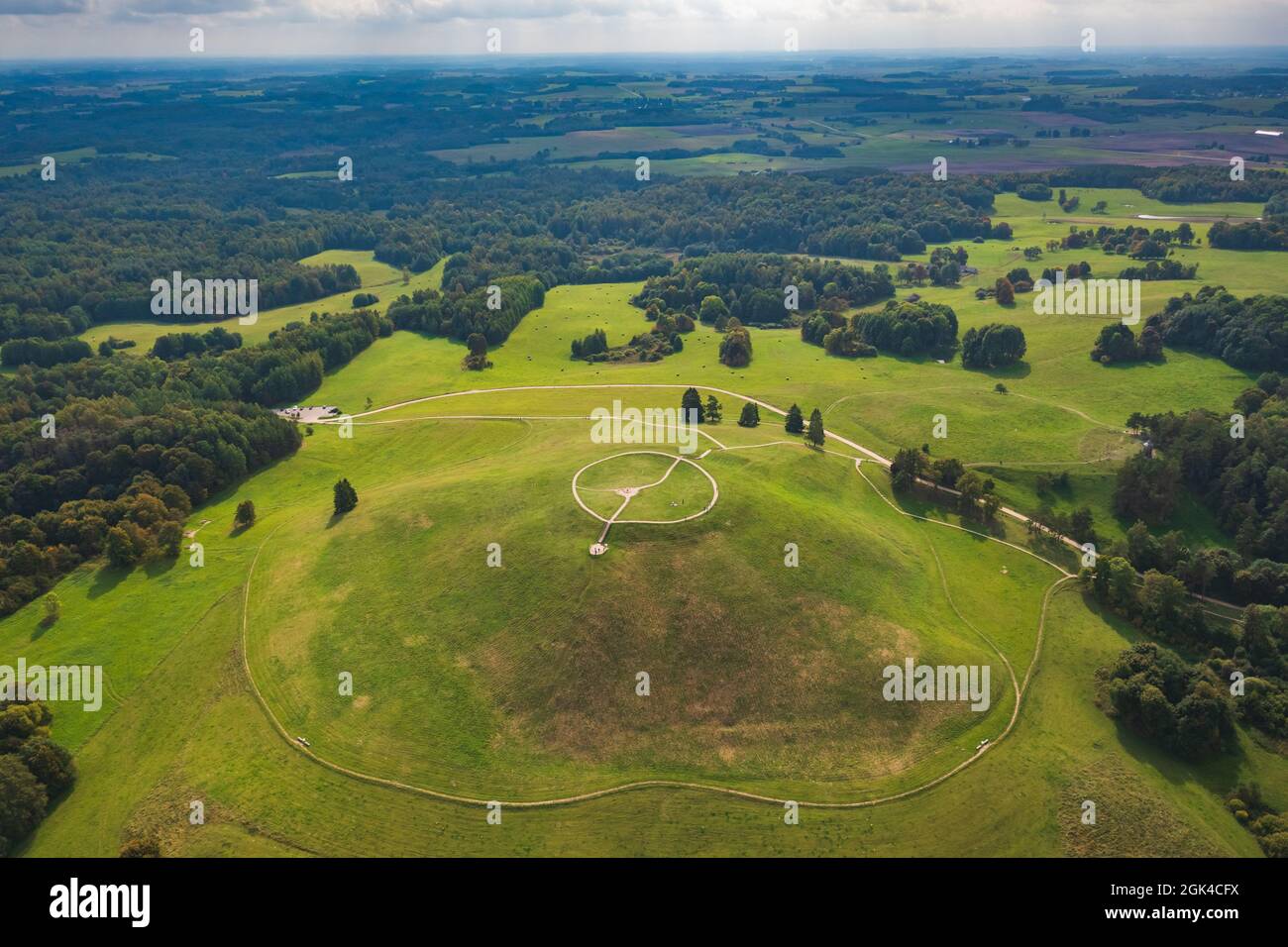 Historical mound Satrija in Samogitia, Lithuania, aerial view Stock ...