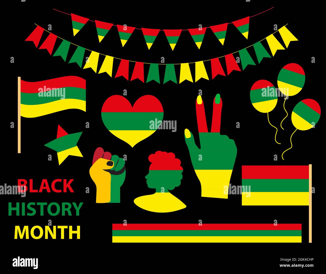 Black history month set signs, icons. Collection design elements with ...