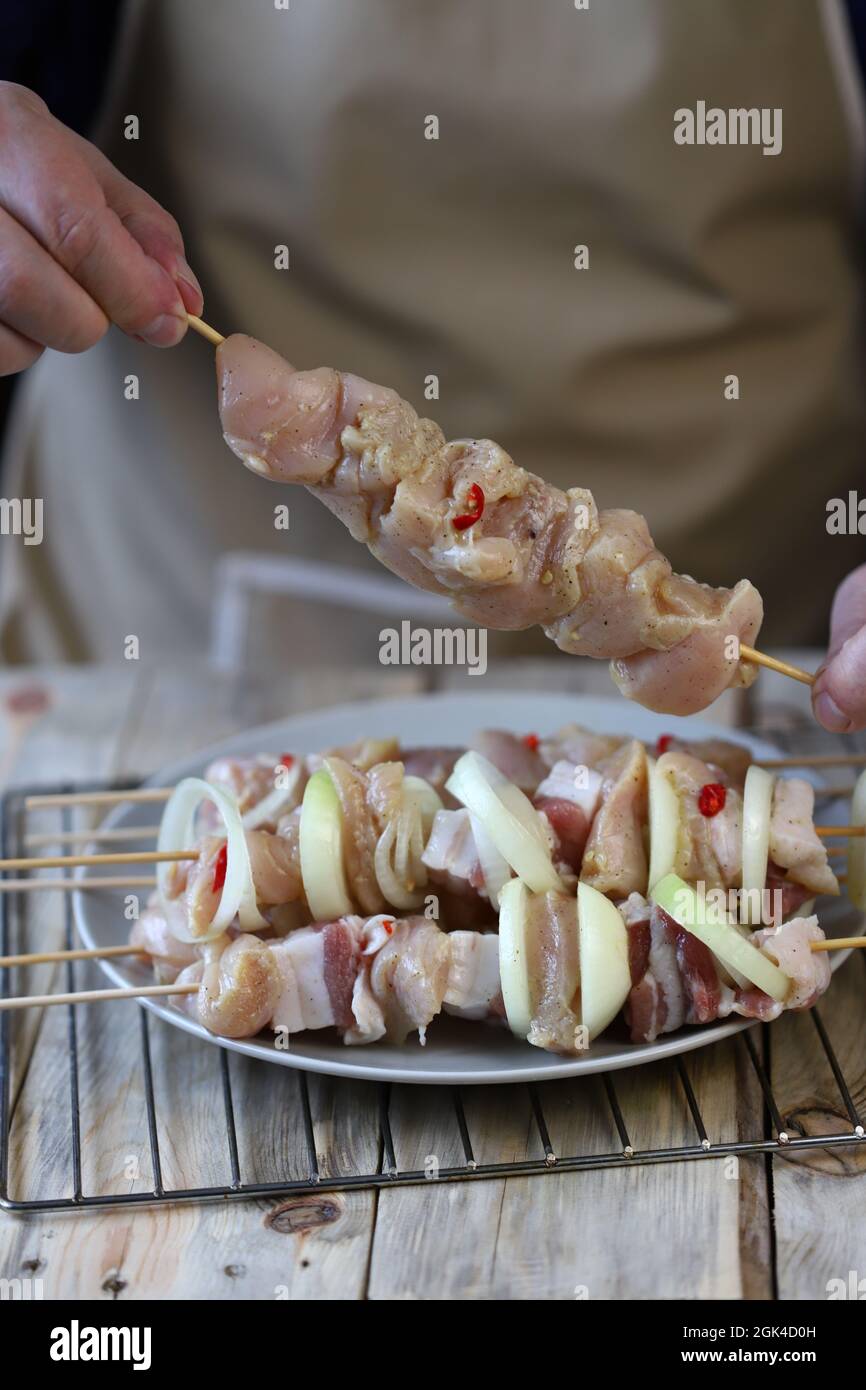 Raw kebab on sticks hi-res stock photography and images - Alamy