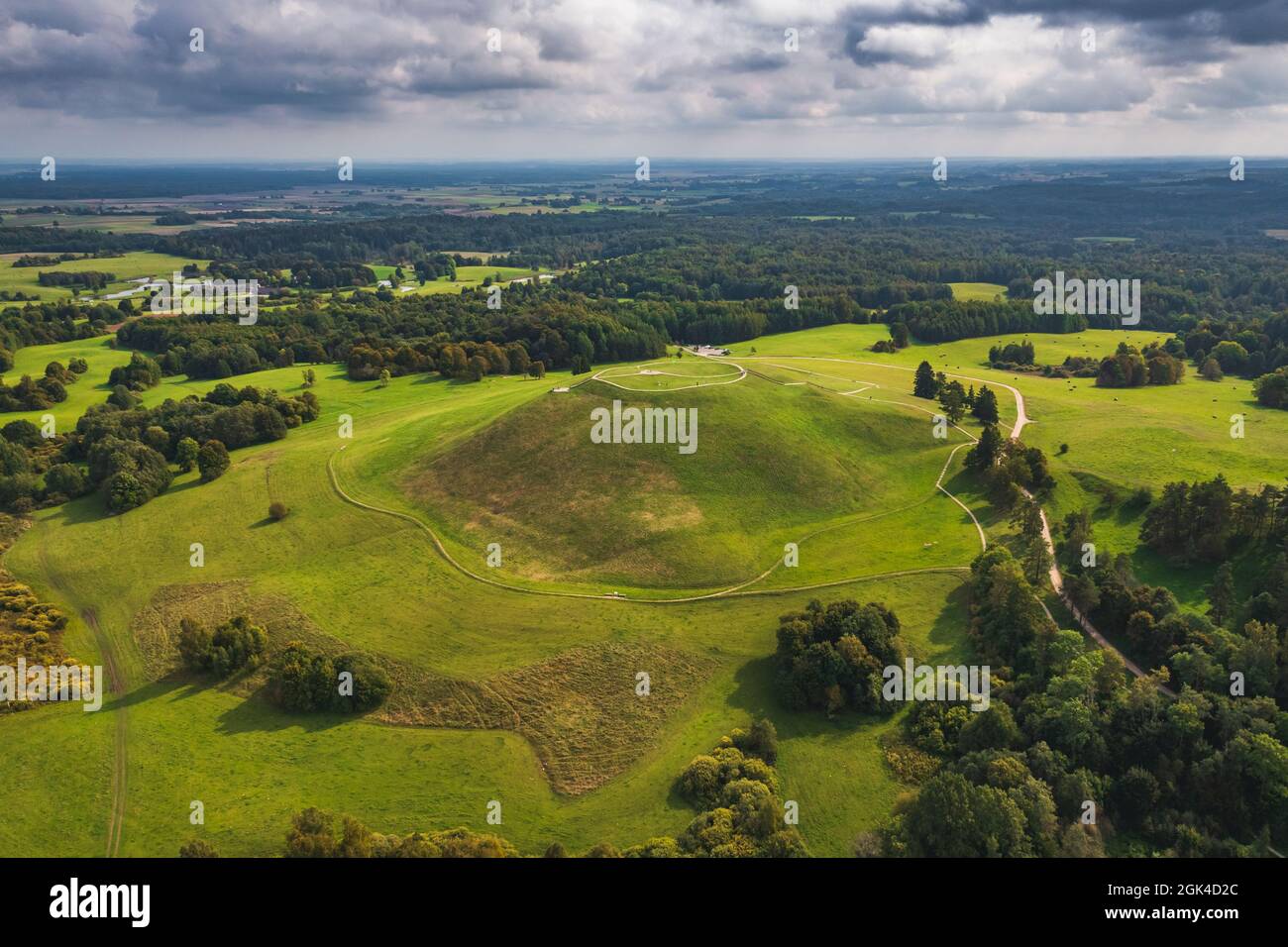 Historical mound Satrija in Samogitia, Lithuania, aerial view Stock ...
