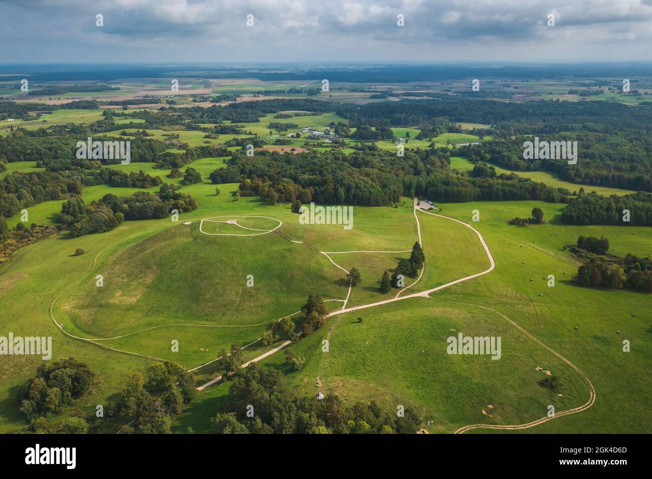 Historical mound Satrija in Samogitia, Lithuania, aerial view Stock ...