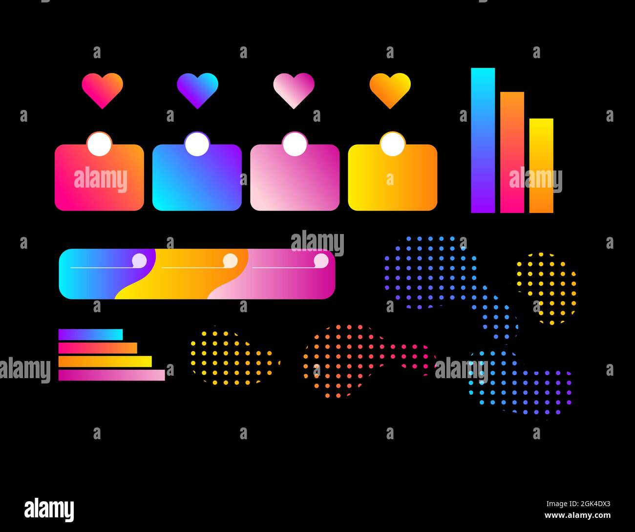 Neon gradient chart, infographic element collection for reports and ...