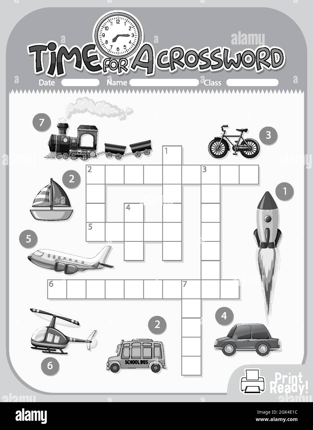 Crossword puzzle game template about transportation illustration Stock ...