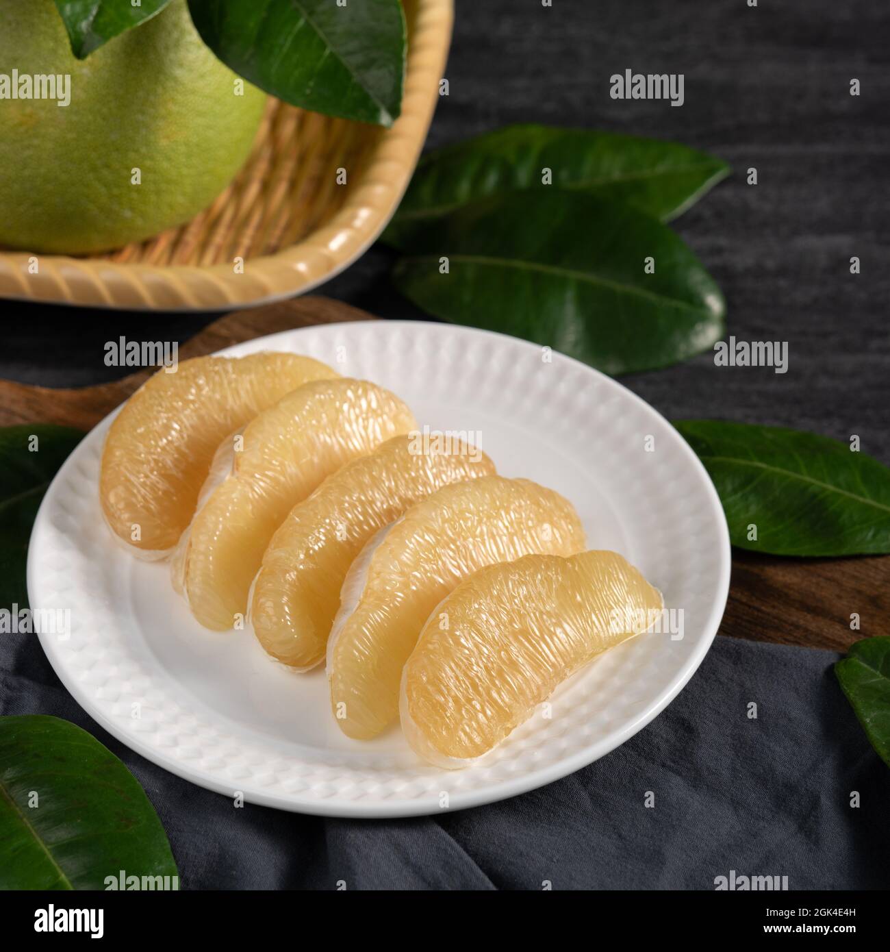Fresh pomelo on black slate background for Mid-Autumn Festival fruit ...