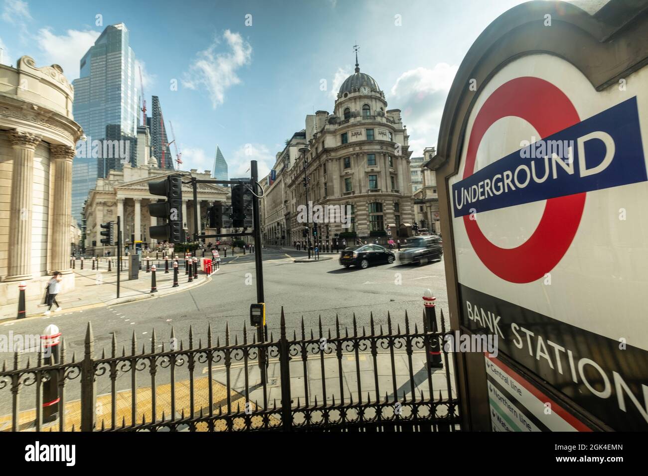 London- September 2021: Bank Underground station in the City of London ...