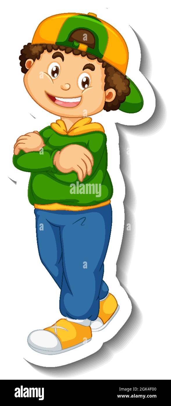 Sticker template with a boy cartoon character isolated illustration ...