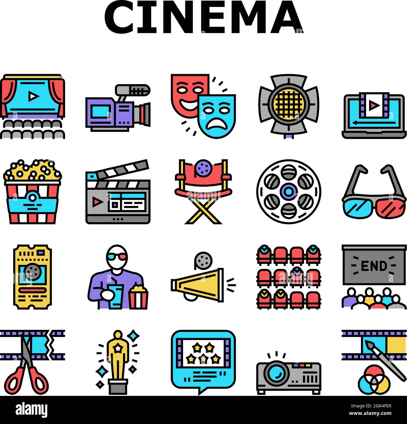Cinema Watch Movie Entertainment Icons Set Vector Stock Vector Image ...