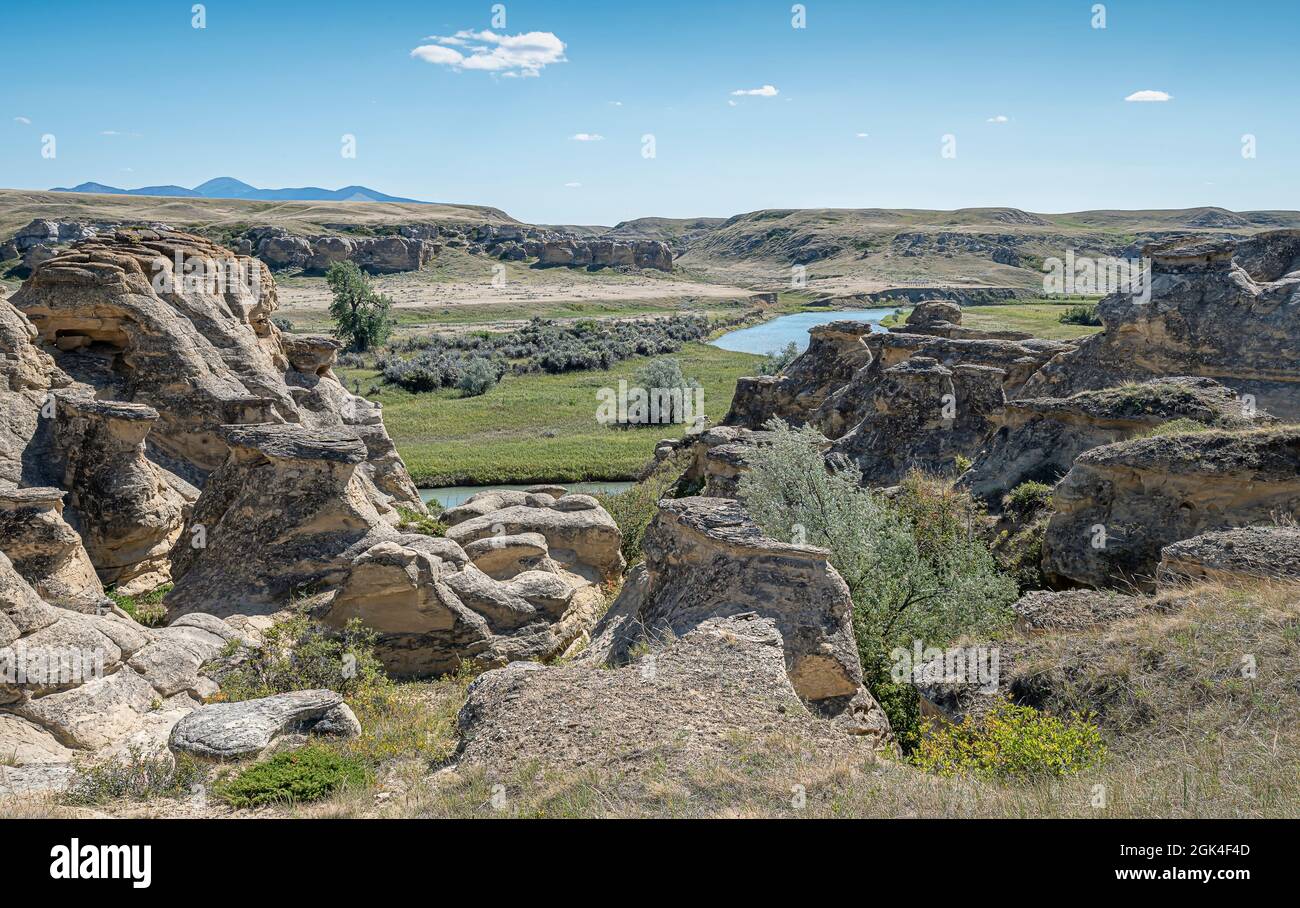 Rock formations on the edge of the Milk River in Writing on Stone ...