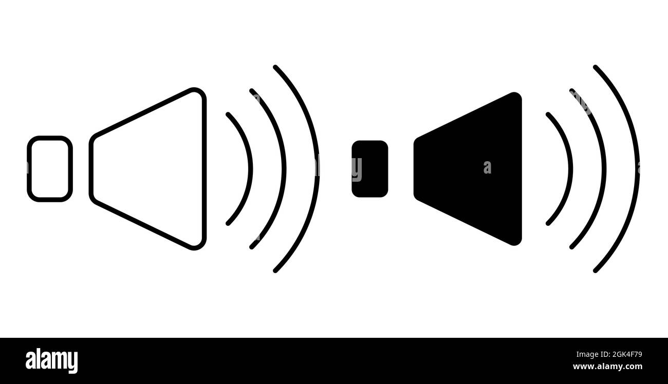 Linear icon. musical speakers with sound wave. Volume control. Simple ...