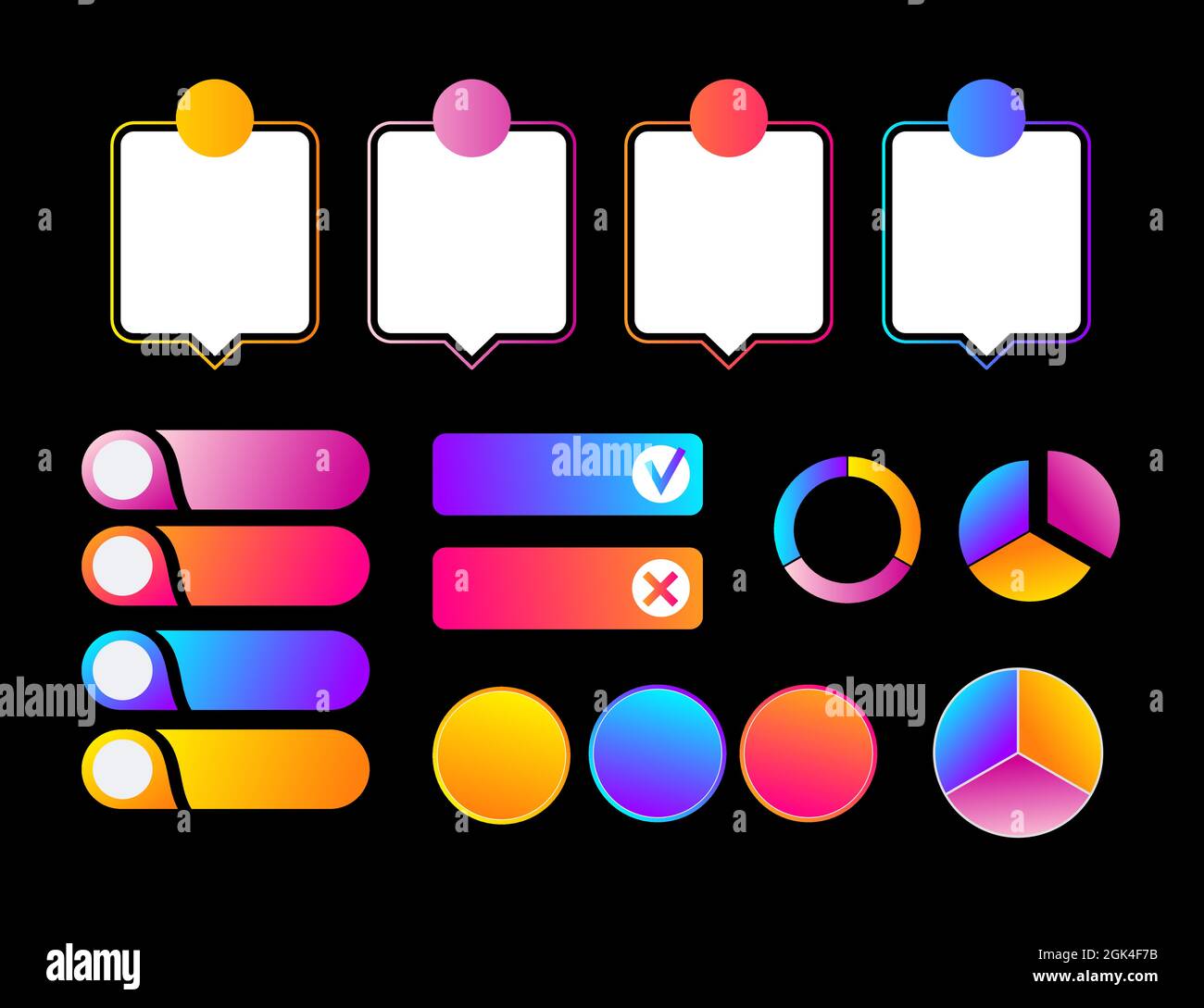 Neon gradient chart, infographic element collection for reports and ...