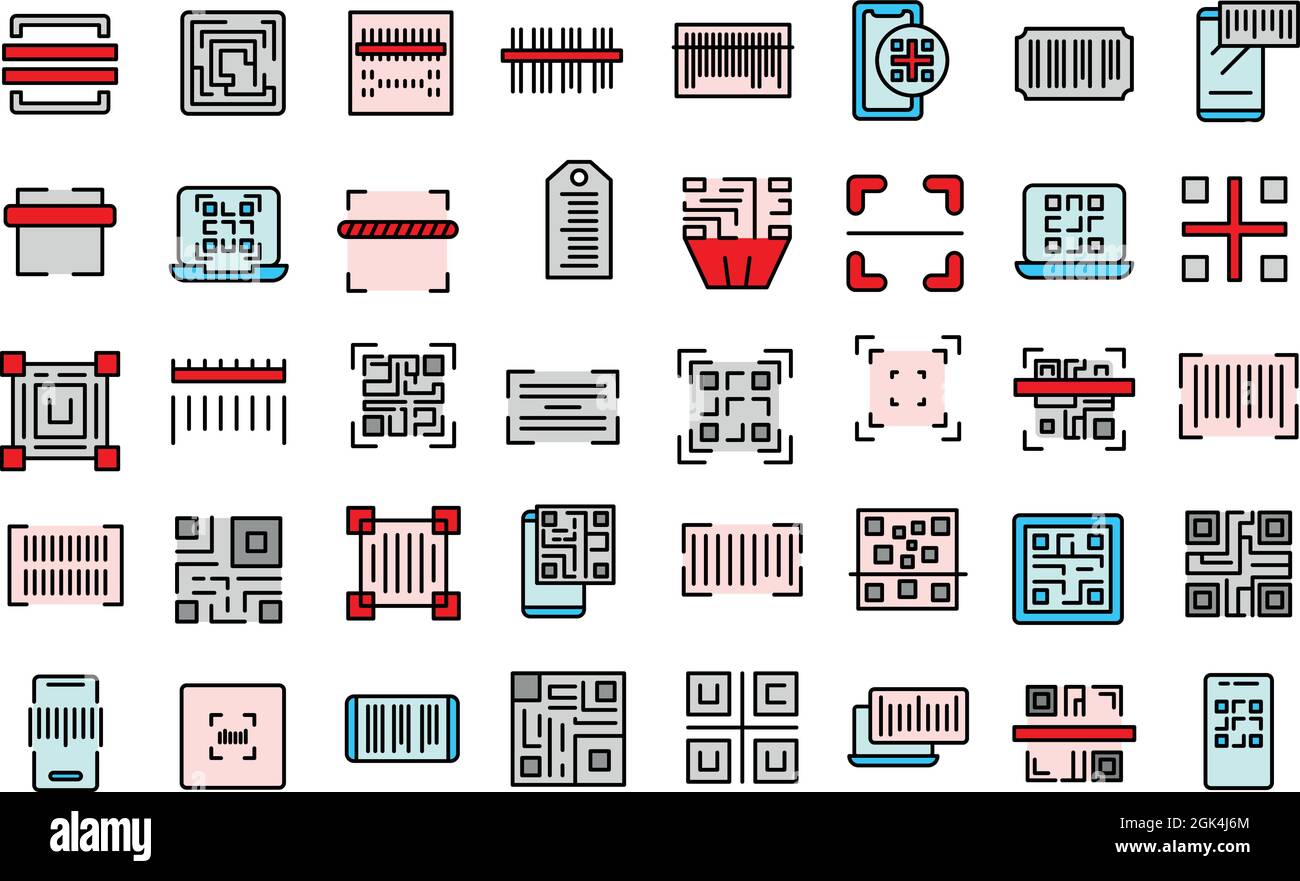 Code scanning icons set outline vector. Qr barcode. Mobile phone scanner Stock Vector Image ...