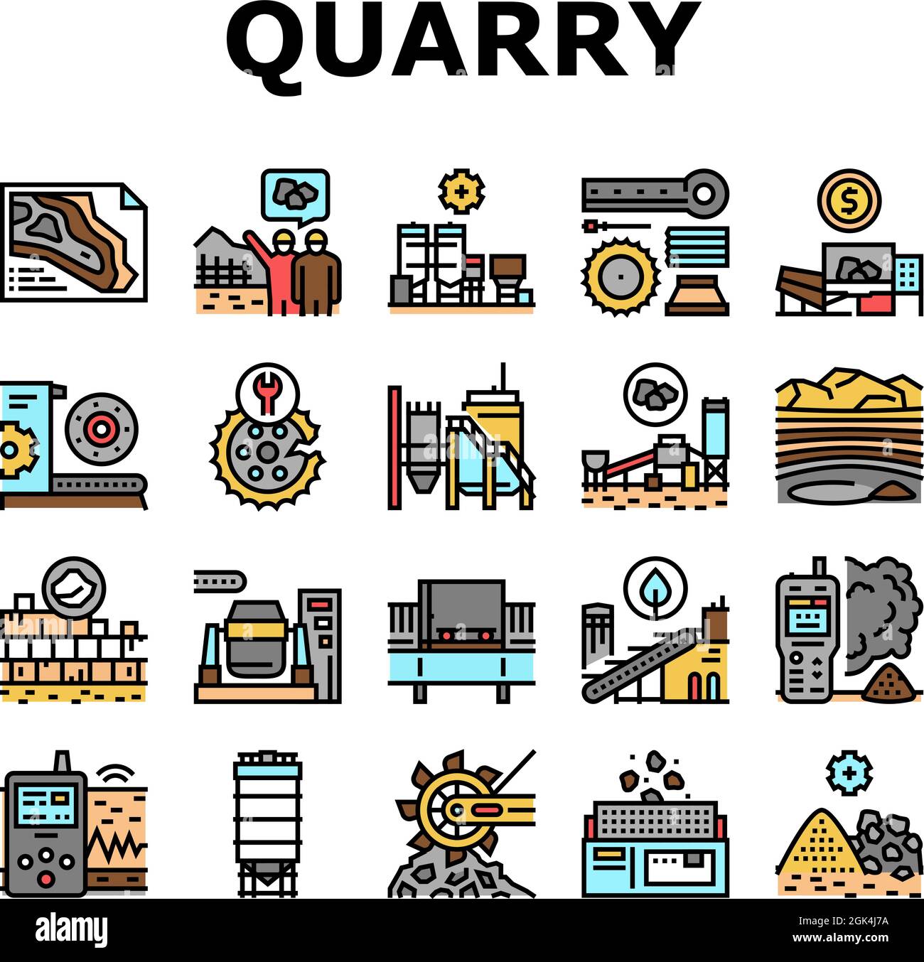 Quarry Mining Industrial Process Icons Set Vector Stock Vector Image ...