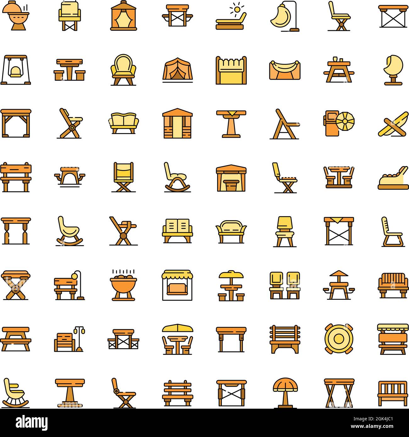 Outdoor furniture icons set outline vector. Garden deck. Patio table ...