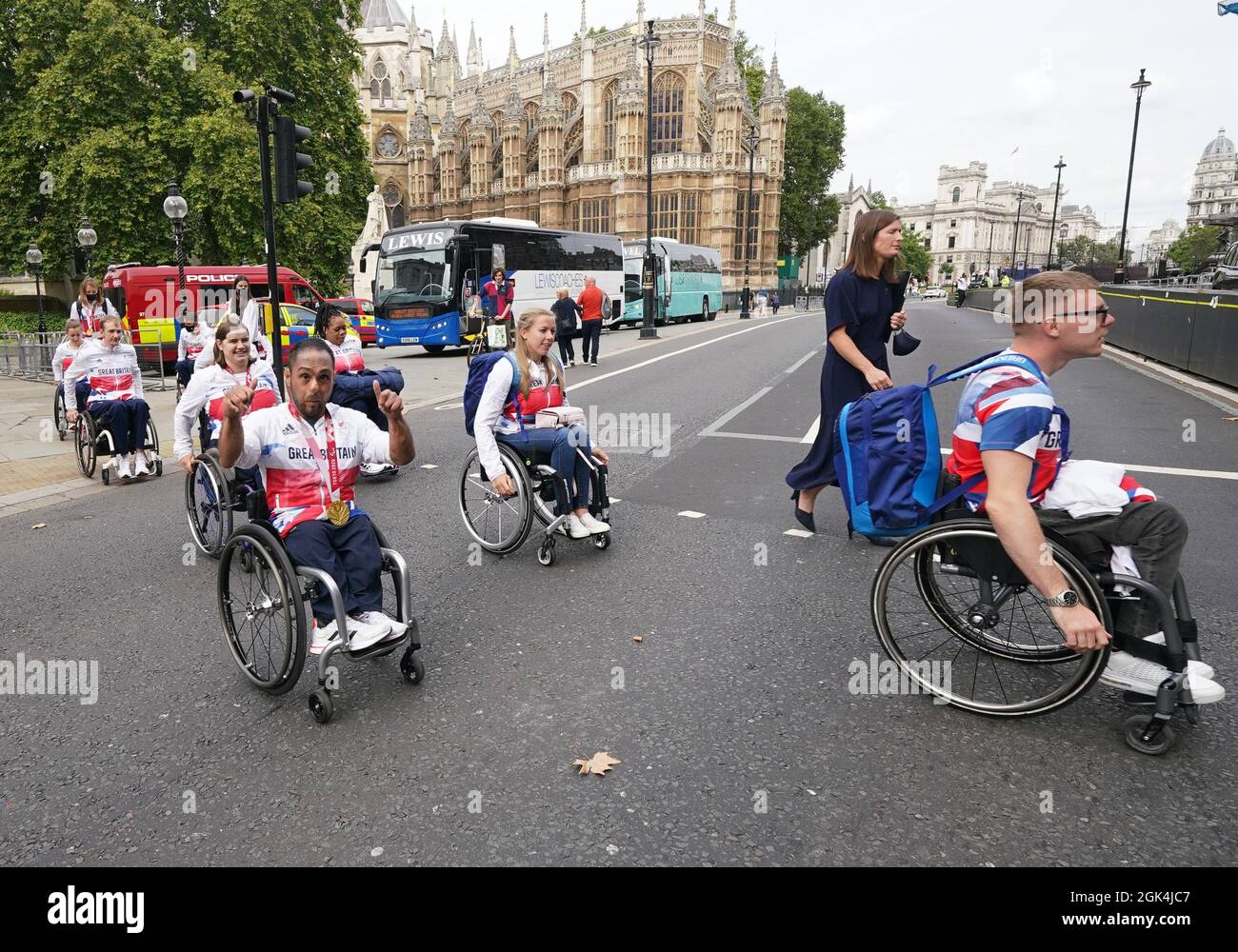Team GB paralympians arriving at the Houses of Parliament in London ...