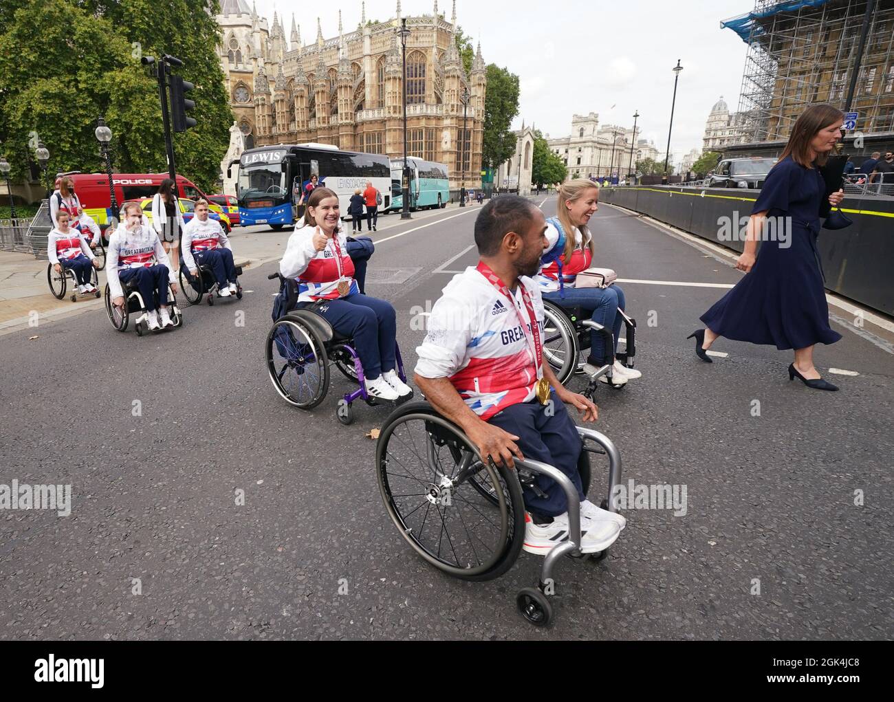 Team GB paralympians arriving at the Houses of Parliament in London ...