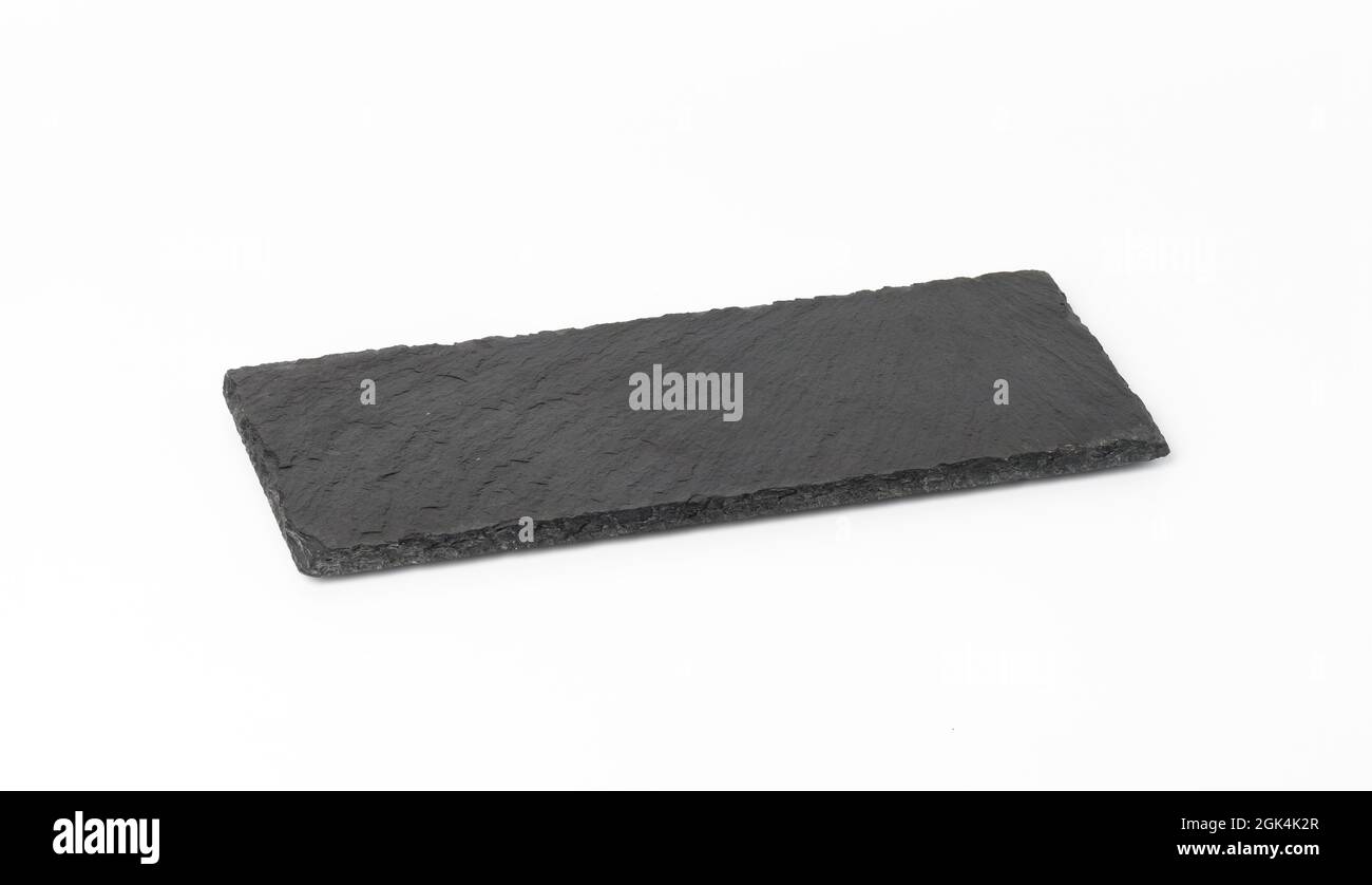 rectangular black slate stone board isolated on white background ...