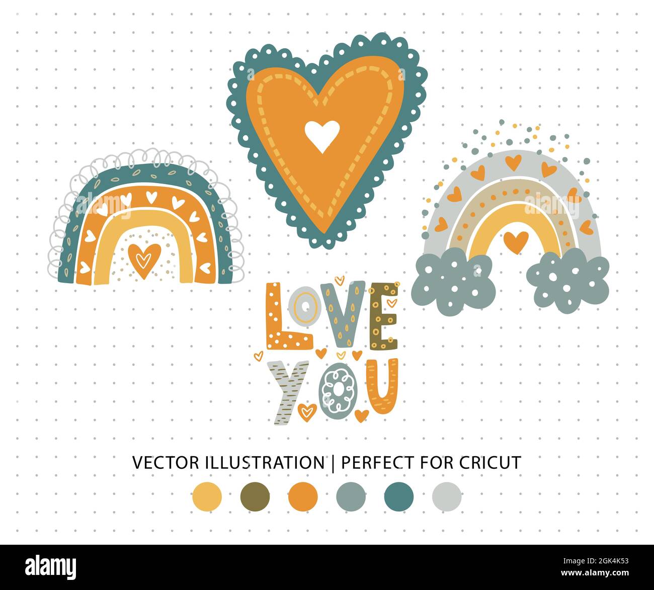Cute romantic heart cartoon print. Hand drawn girly vector illustration ...