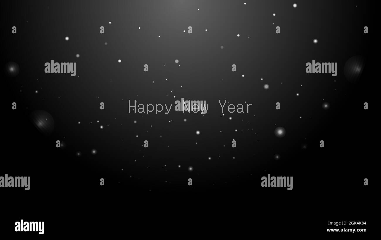 Happy new year dot matrix text on dark background with lights vector ...